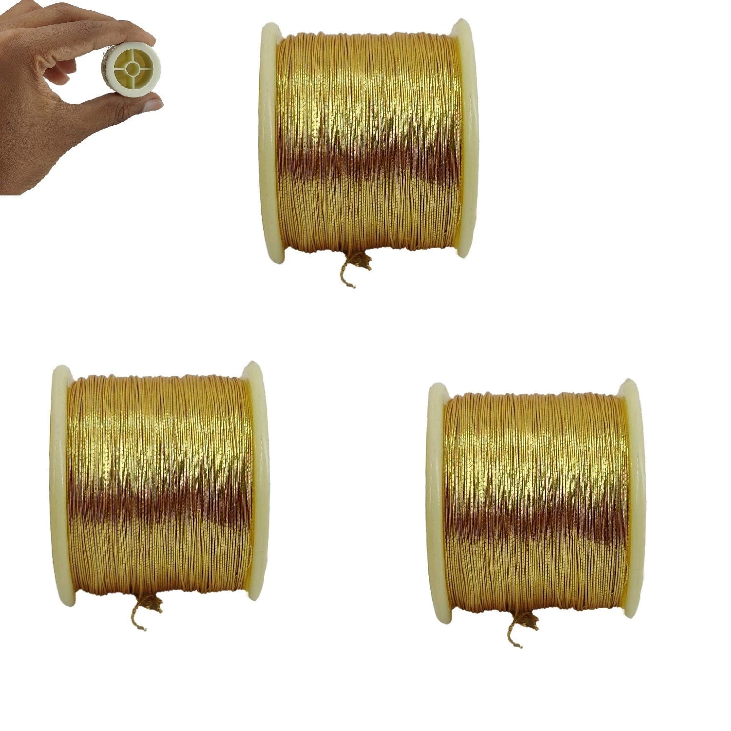 Aumni Crafts Zari Metallic Threads 0.1 MM (3 Rolls) Antique Gold Color ...