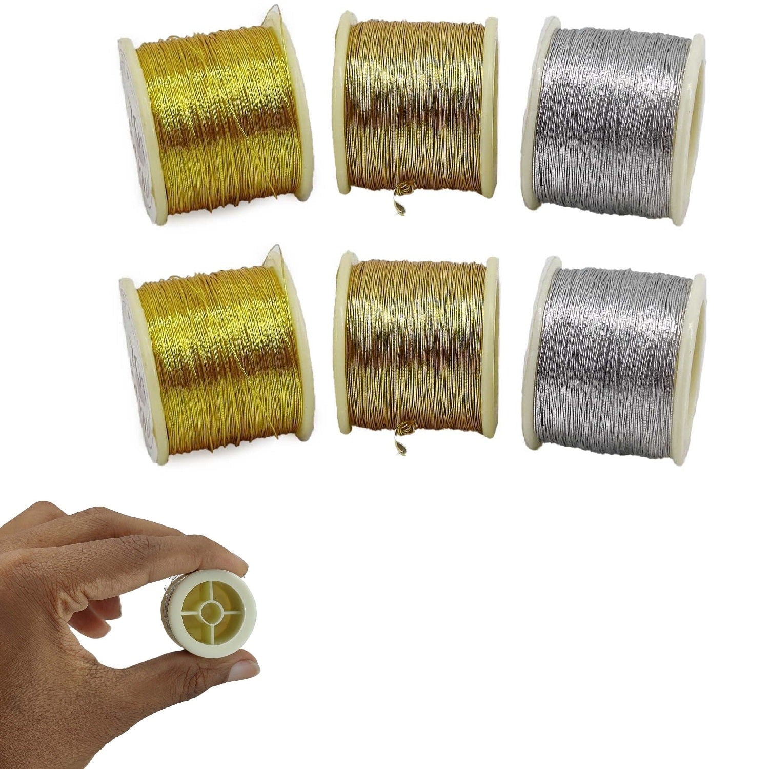 Aumni Crafts Zari Metallic Threads 0.1 MM (6 Rolls) Gold + Antique Gold ...