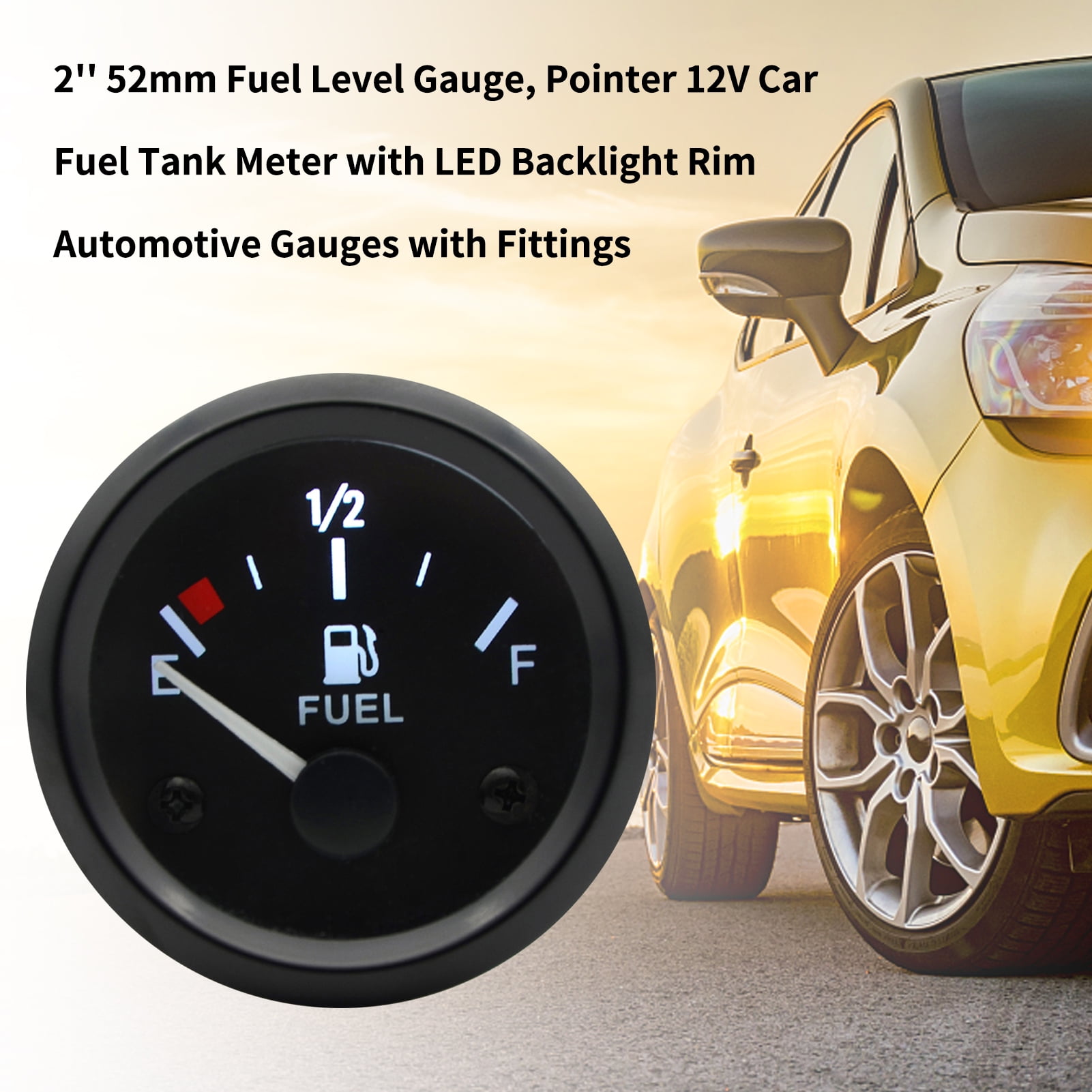 Aumotop 2'' 52mm Fuel Level Gauge, Pointer Car Fuel Meter with ...