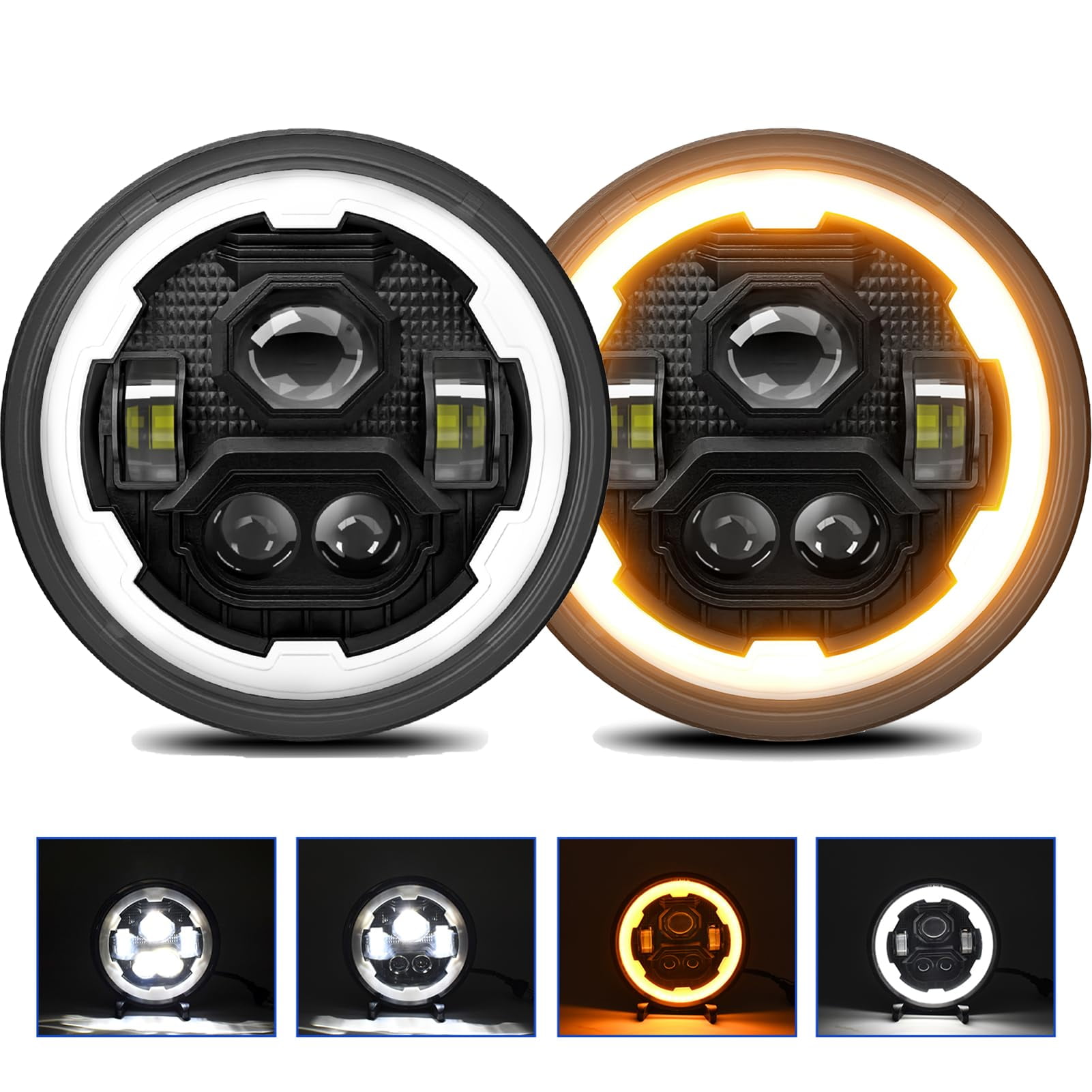 Aumotop 7 Inch LED Headlight Round Headlight with Hi/Lo Beam, DRL and ...