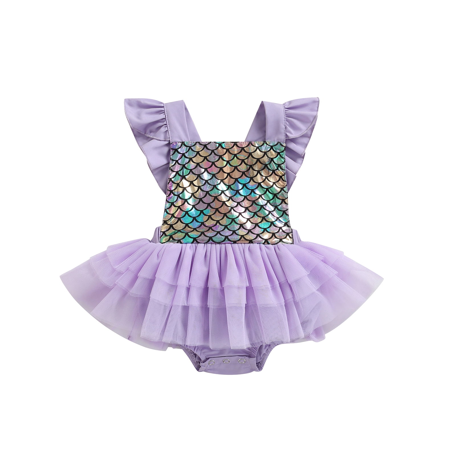 Aunavey Baby Girl Sequins Mermaid Bodysuit Romper Tutu Dress Jumpsuit ...