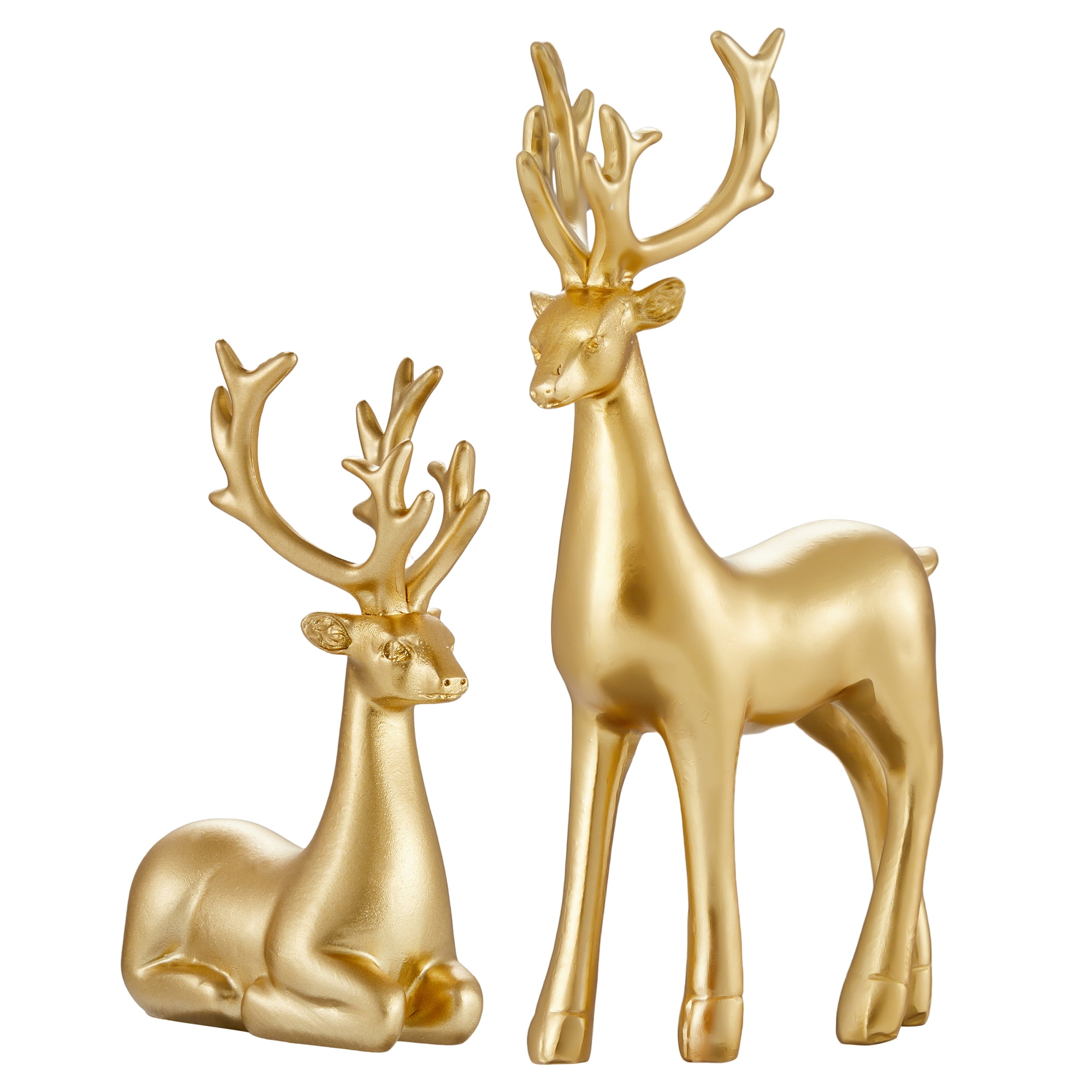 Aunavey Christmas Reindeer Figurines,2 PCS Resin Sitting Standing Deer ...