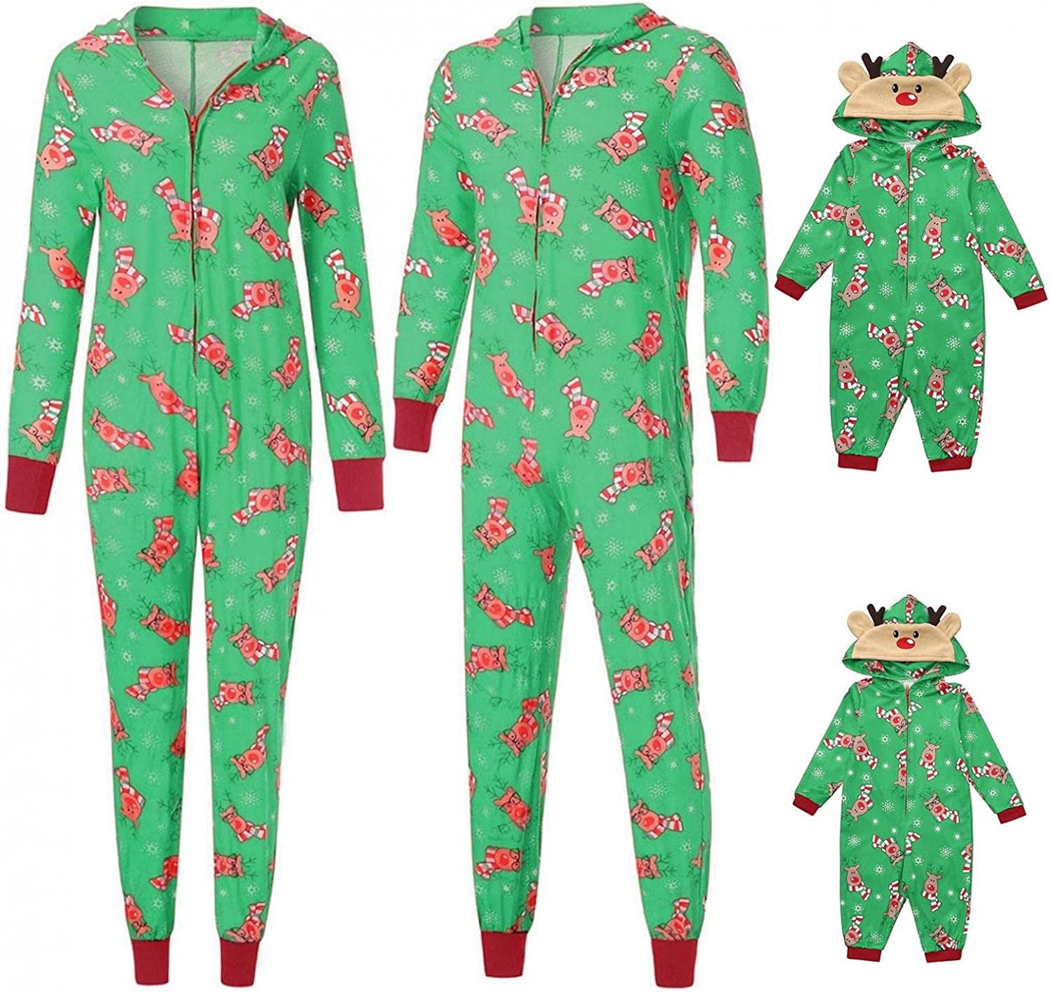 Aunavey Family Matching Christmas Pajamas Set Reindeer Onesies Hood ...