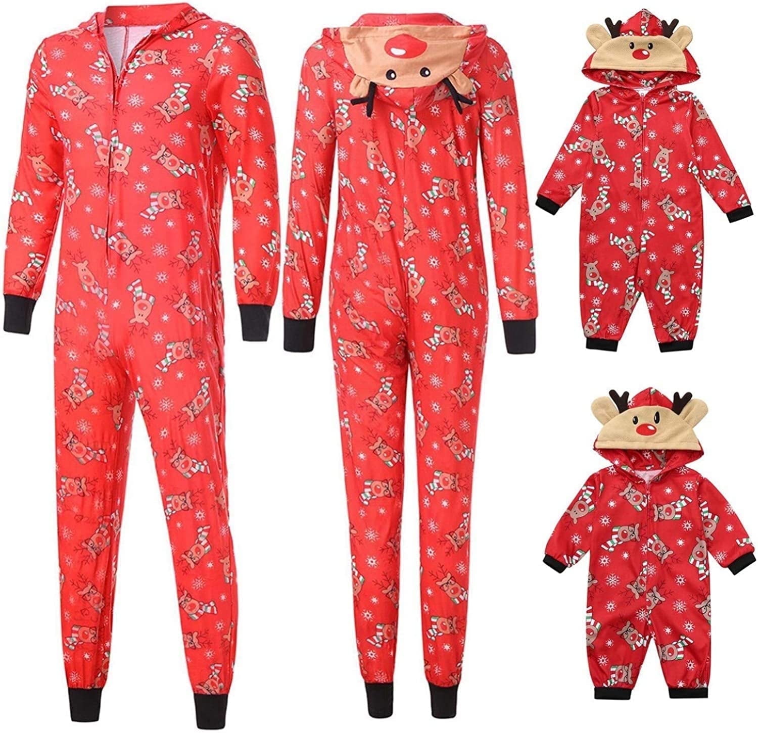 Aunavey Family Matching Holiday Onesie, Xmas PJ Jumpsuit, Reindeer Hood ...