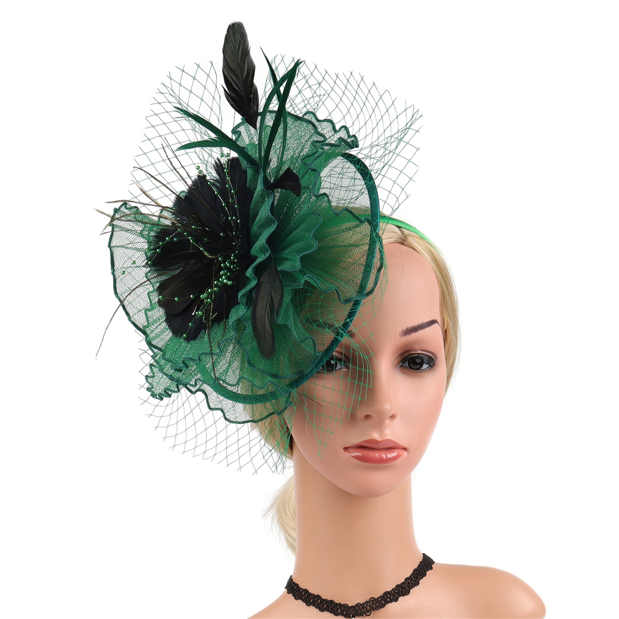 Aunavey Fascinator for Women Hair Clip Hat Bowler Feather Flower Veil ...