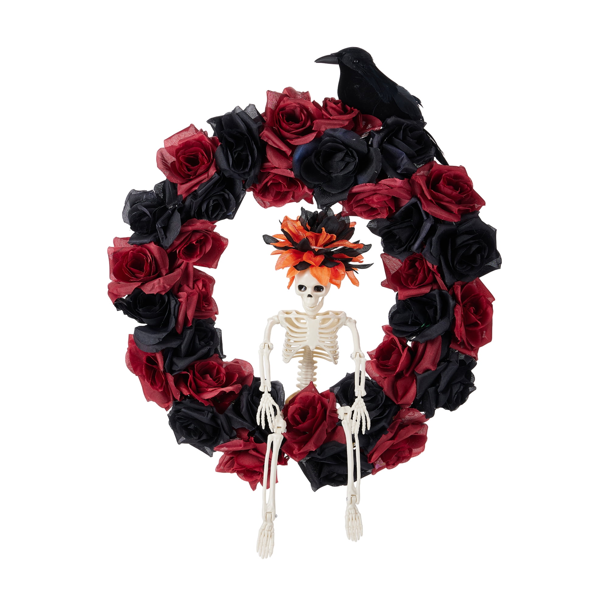 Aunavey Gothic Halloween Wreath for Front Door with Red and Black Roses ...