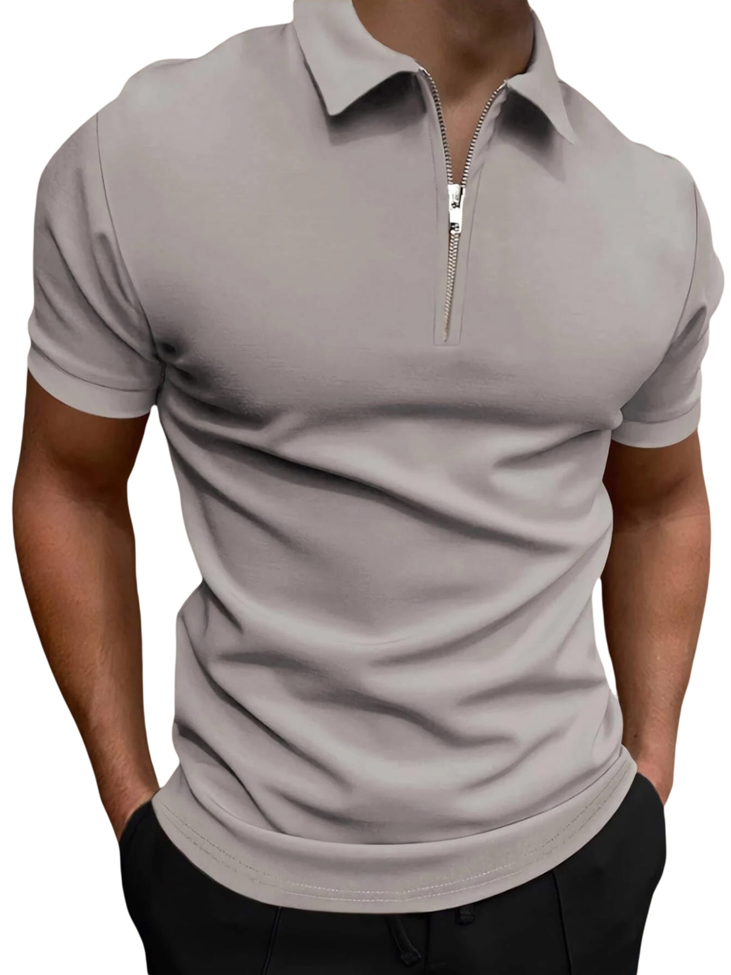 Aunavey Men's Short Sleeve Shirts Quarter-Zip Casual Slim Fit Mock Neck ...
