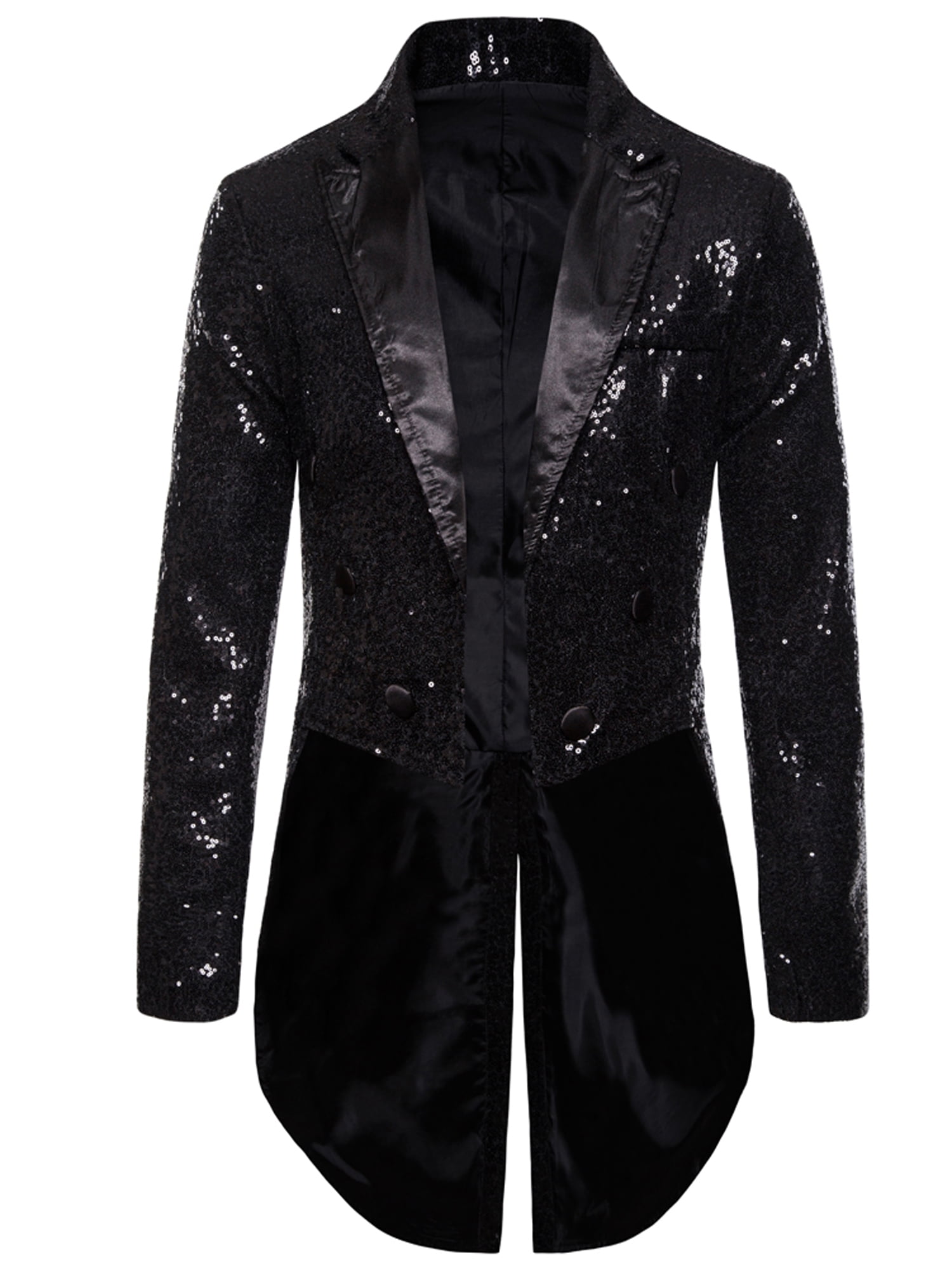 Aunavey Mens Sequin Tuxedo Jacket Tails Slim Fit Tailcoat Dress Coat ...