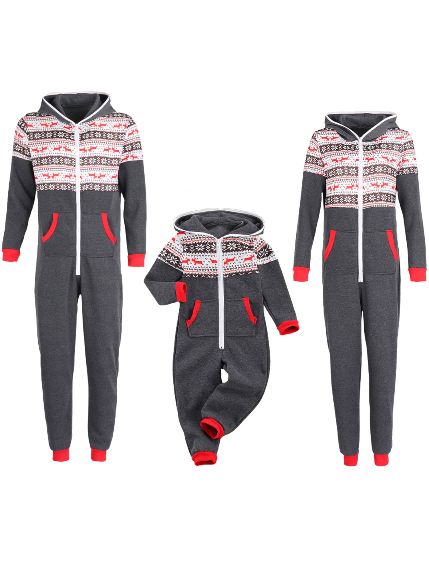 Aunavey PJs Family Matching Christmas Onesies Sleepwear Fleece Hooded ...