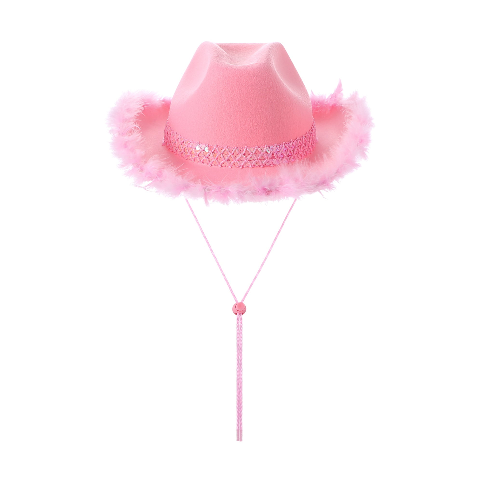 Aunavey Pink Cowboy Hats Feather Brim Cowgirl Hat for Women Girls Party ...