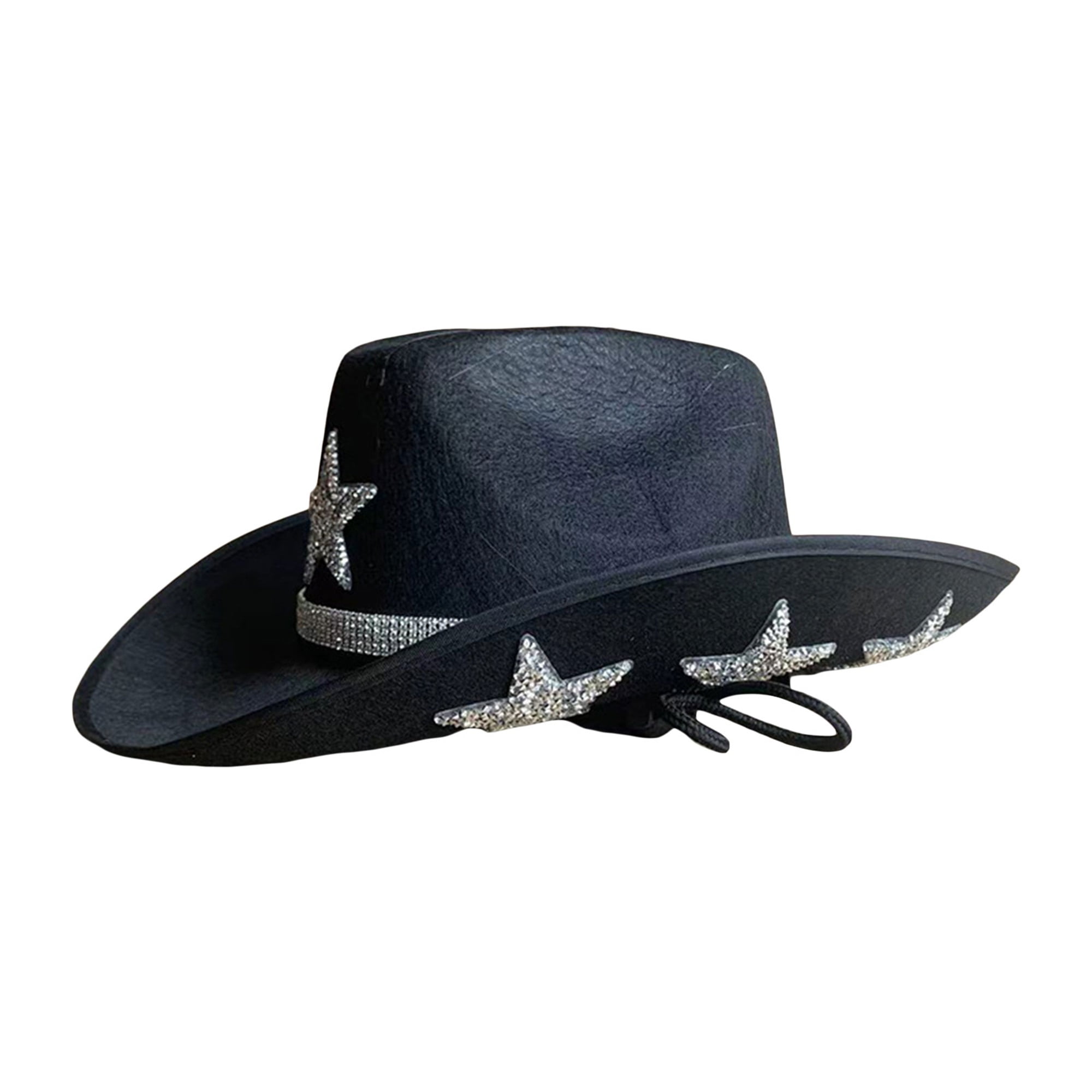 Aunavey Rhinestone Cowgirl Hat Bling Diamond Glitter Fringe Cowboy ...