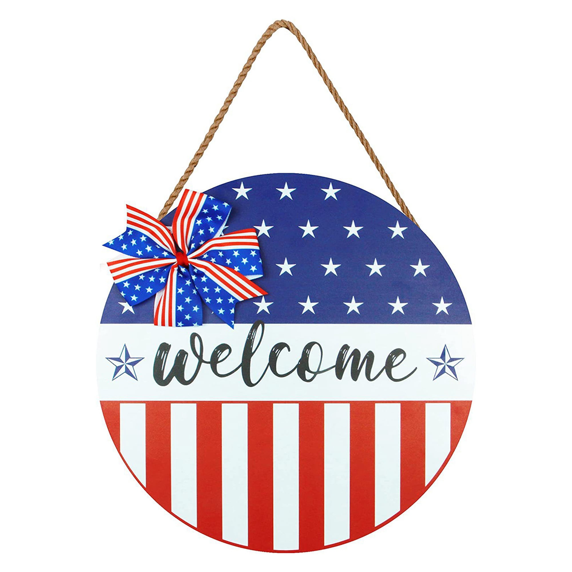 Aunavey Rustic Fourth of July Welcome Sign, Patriotic Stars and Stripes ...