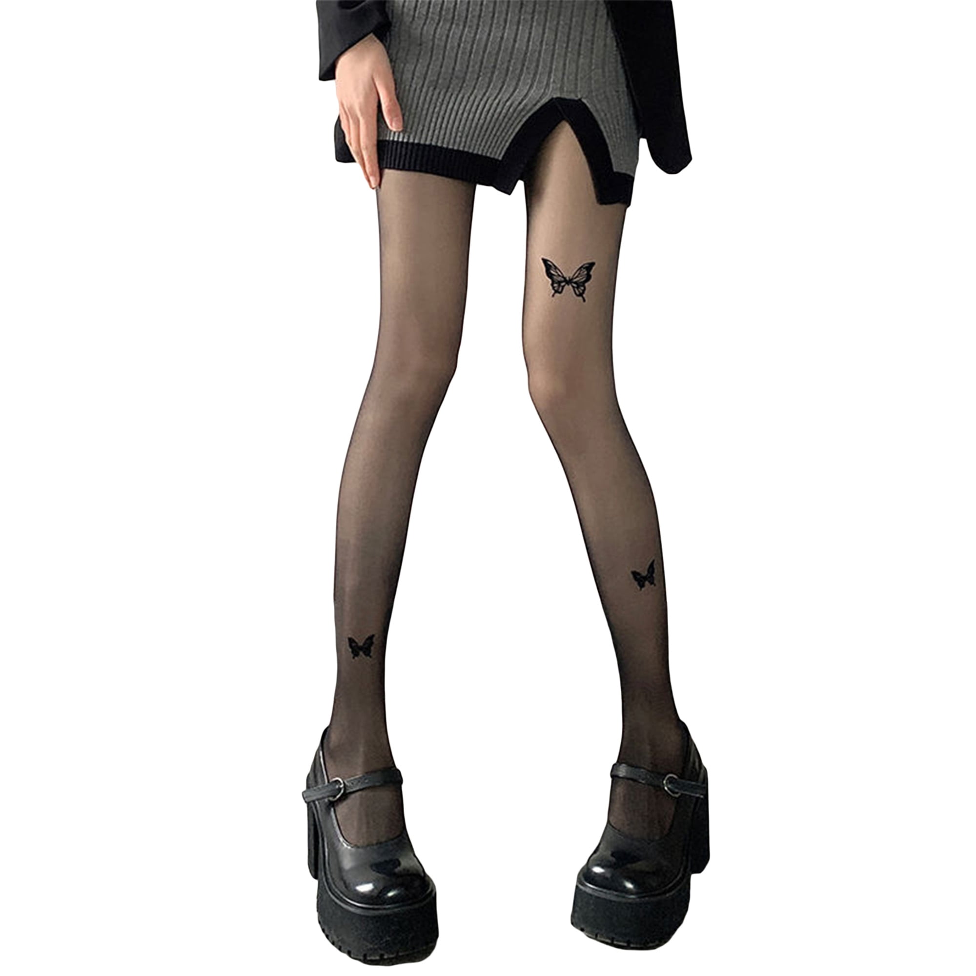 Aunavey Sheer Tights with Butterfly Print and High Waist for Women's ...
