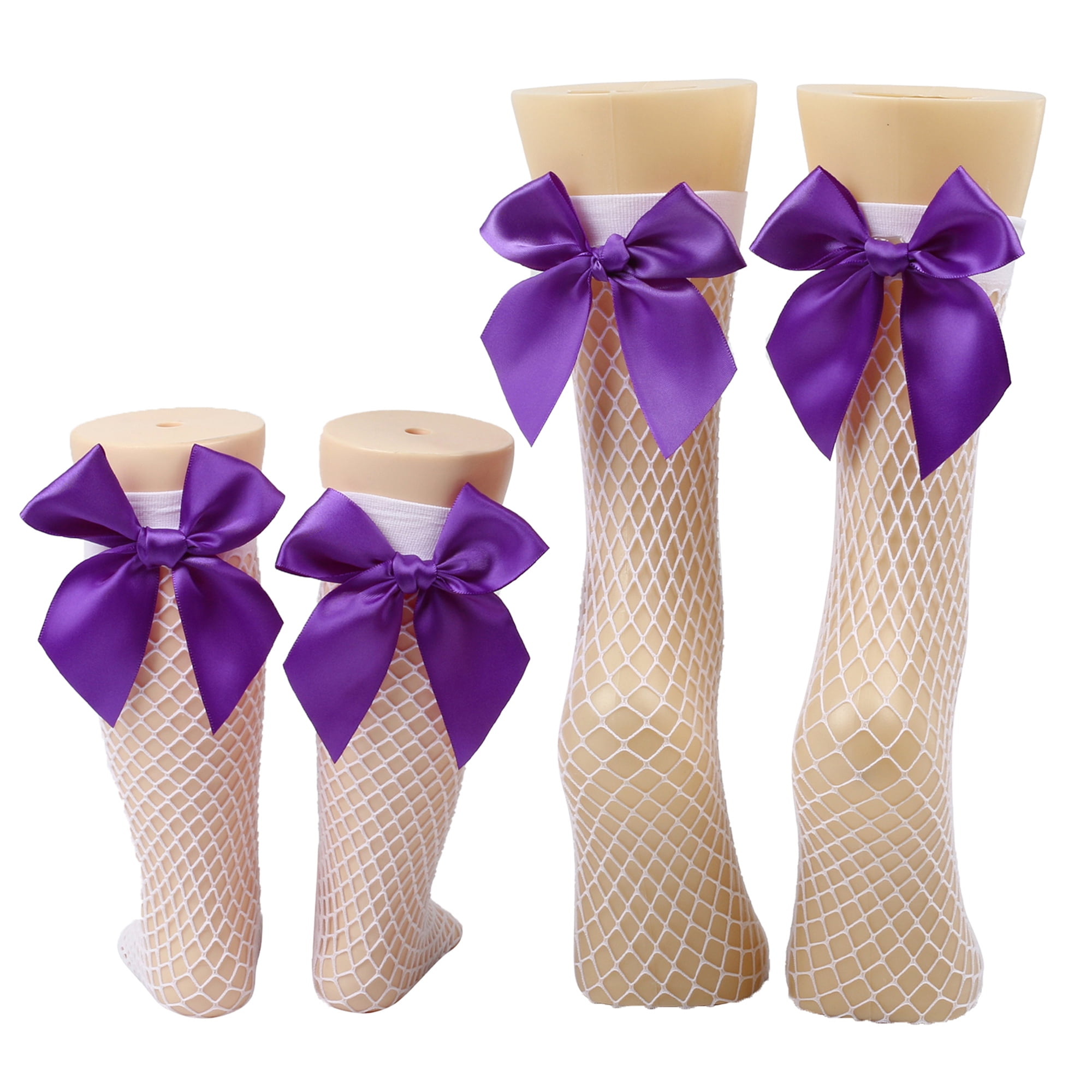 Aunavey Toddler Mesh Knee High Socks with Satin Bow, Fishnet Style ...
