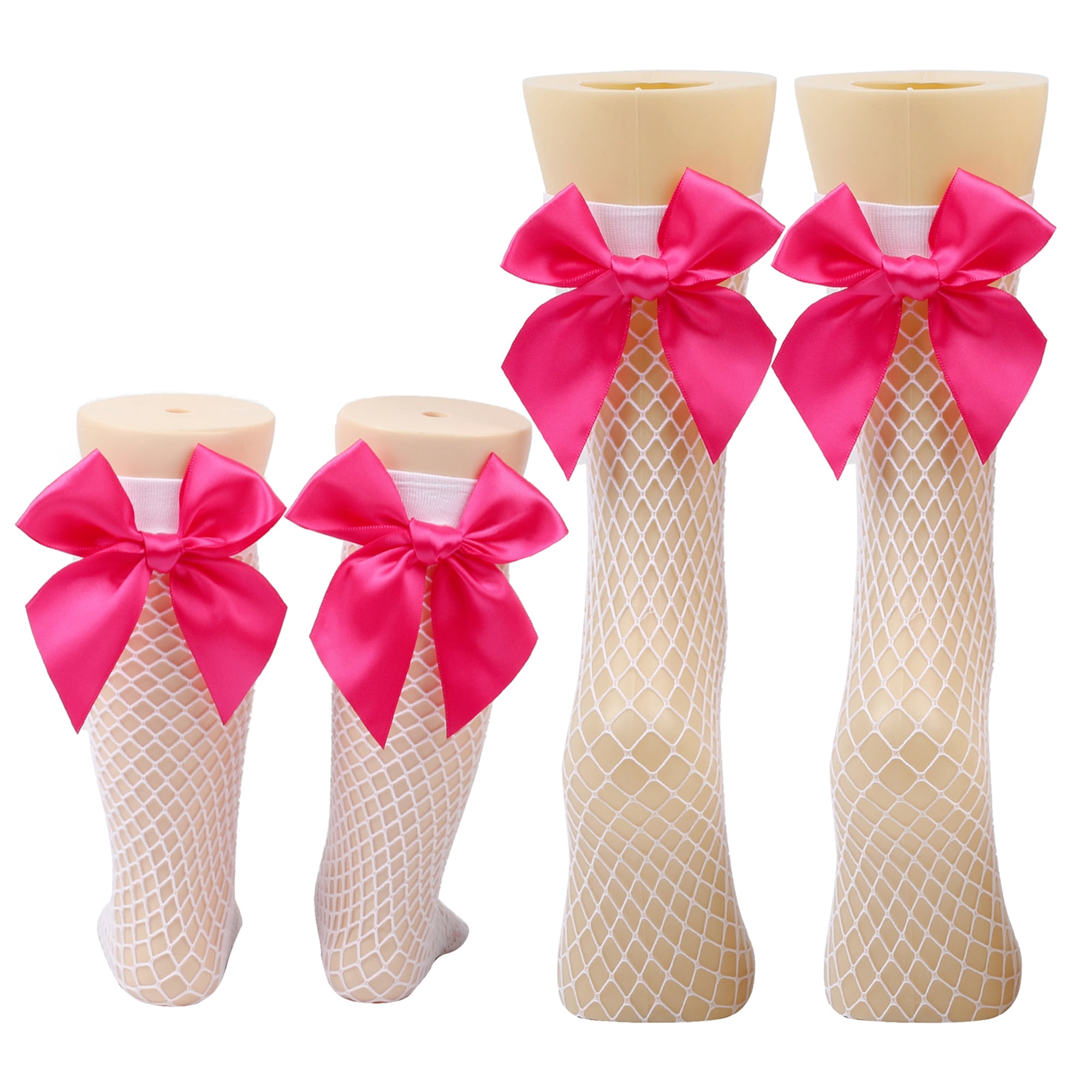 Aunavey Toddler Mesh Knee High Socks with Satin Bow, Fishnet Style ...