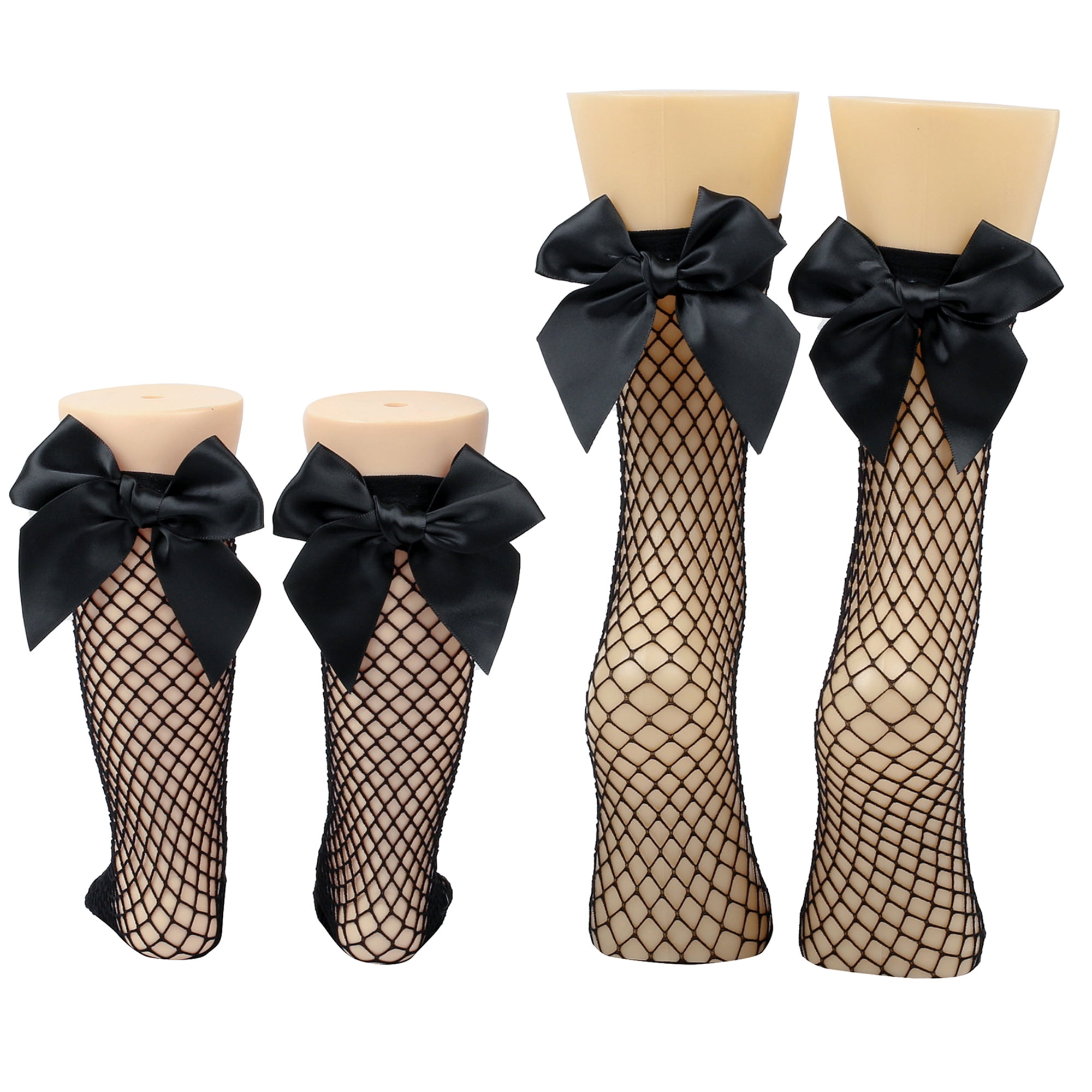 Aunavey Toddler Mesh Knee High Socks with Satin Bow, Fishnet Style ...