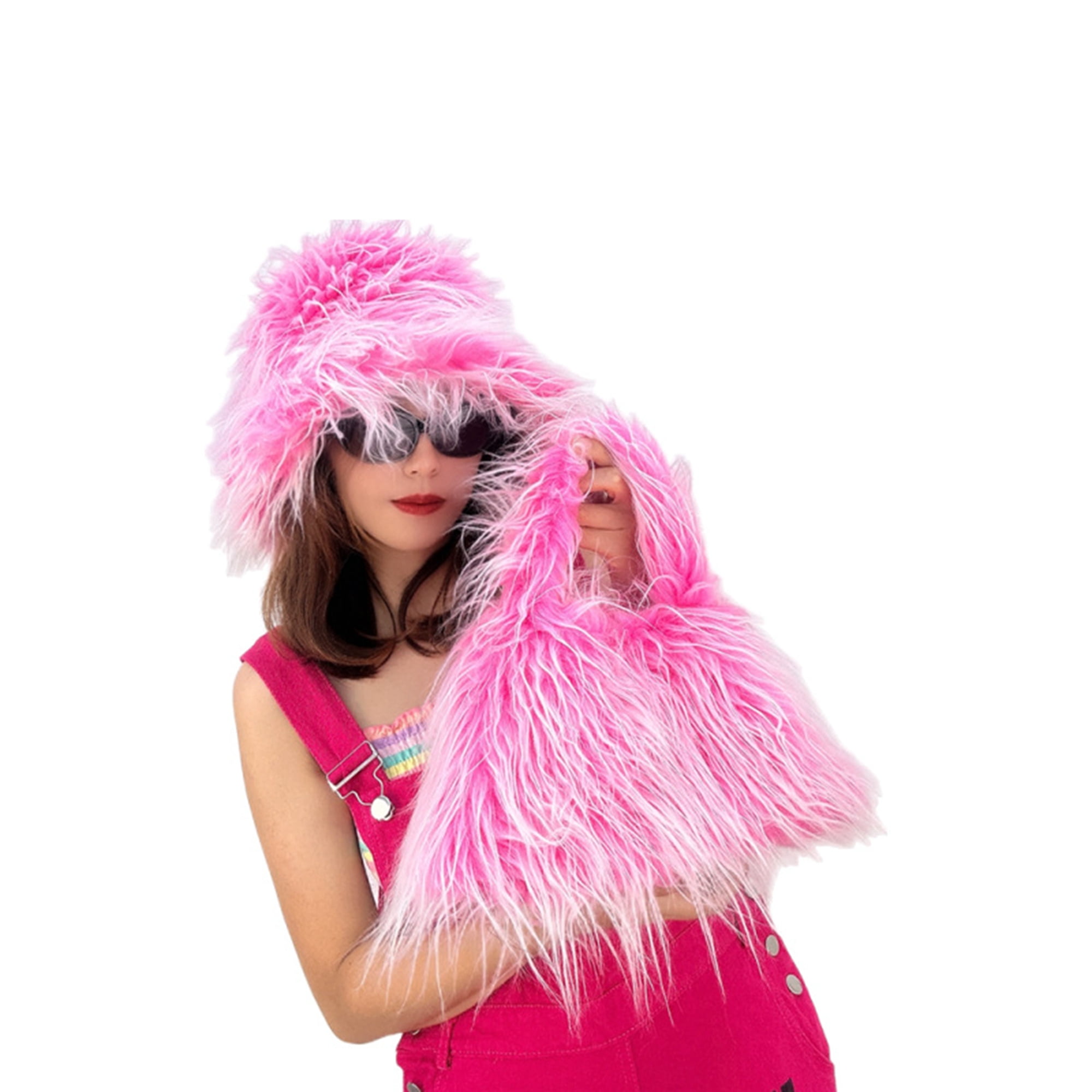 Aunavey Women Faux Fur Bucket Hat Fisherman Hat Wool Winter Basin Hats ...