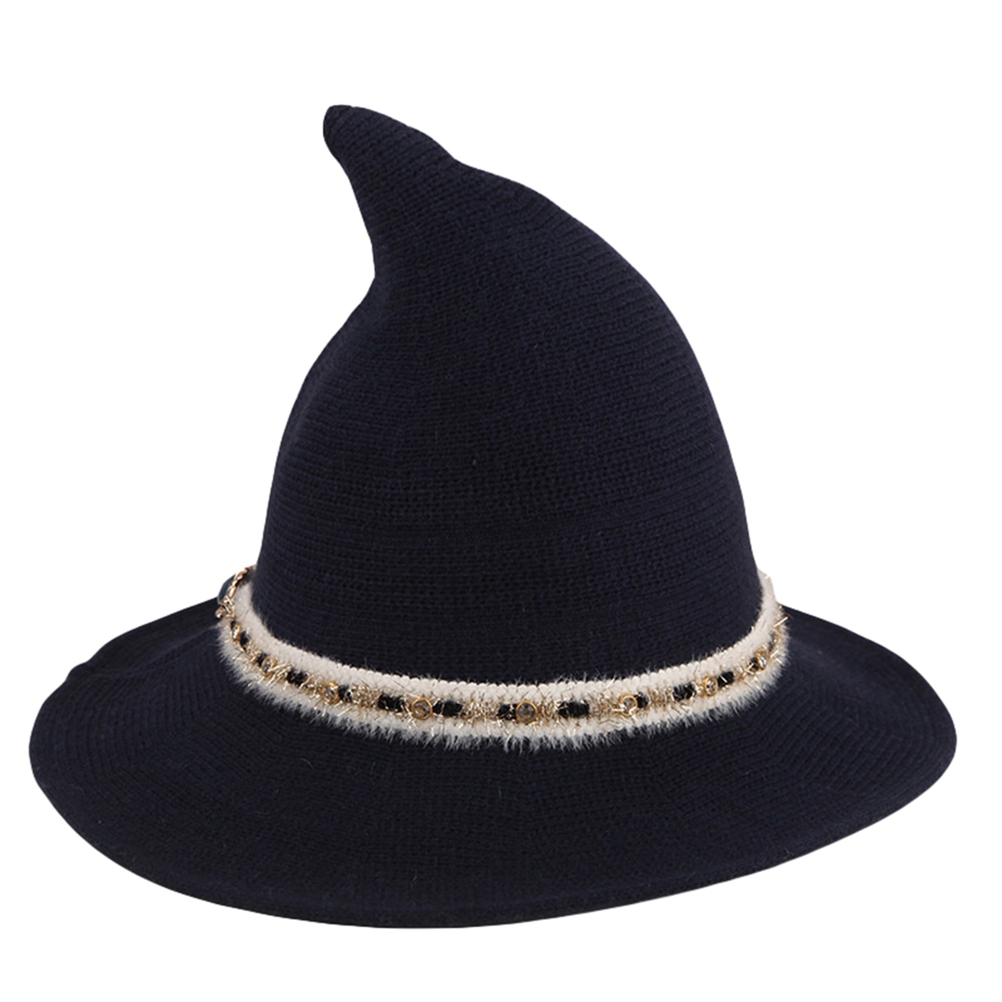 Aunavey Women Halloween Witch Hat Wool Knitted Wide Brim Foldable ...