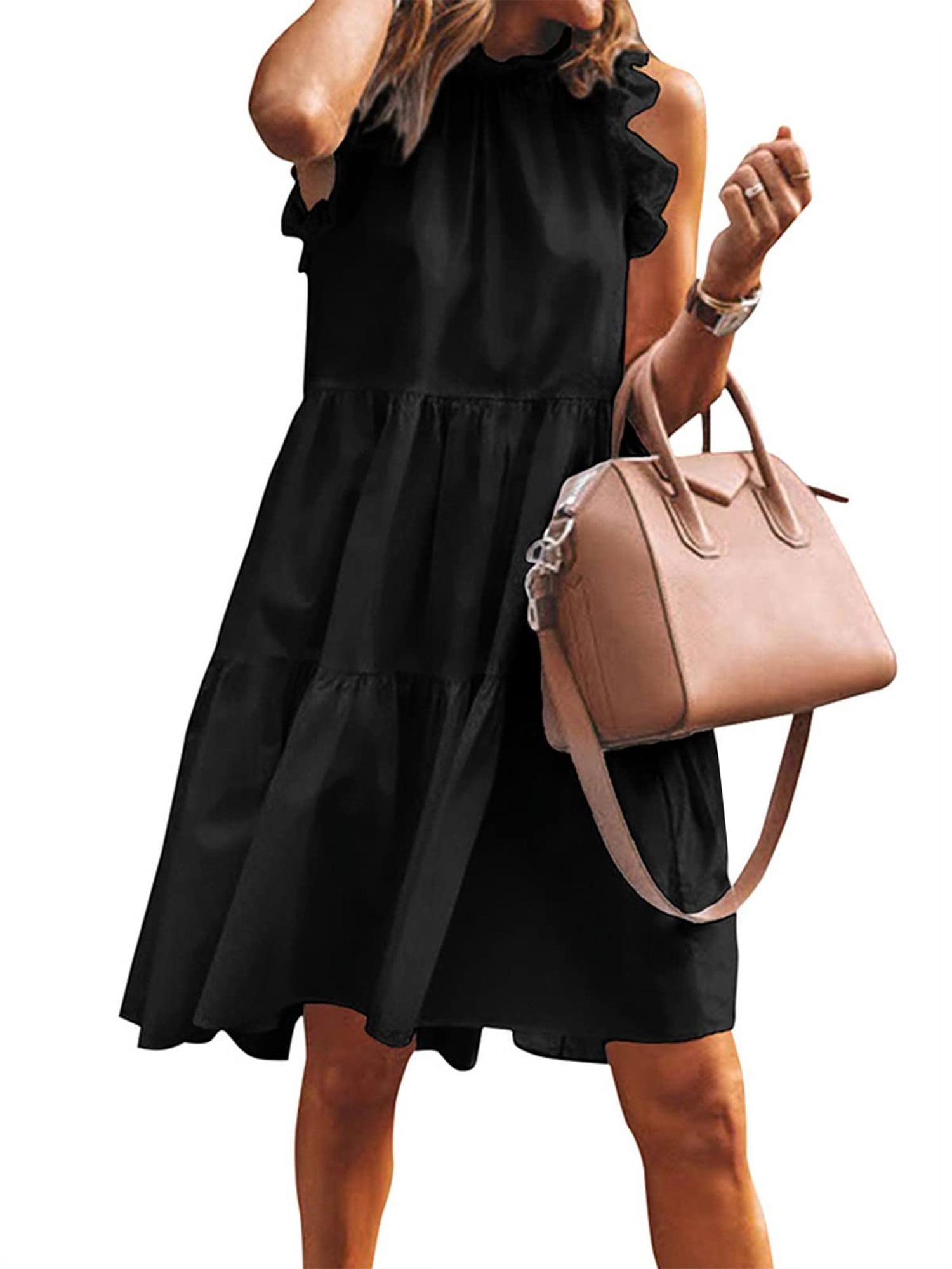 Aunavey Women Summer Casual Babydoll Ruffle Sleeve Crew Neck Sleeveless ...