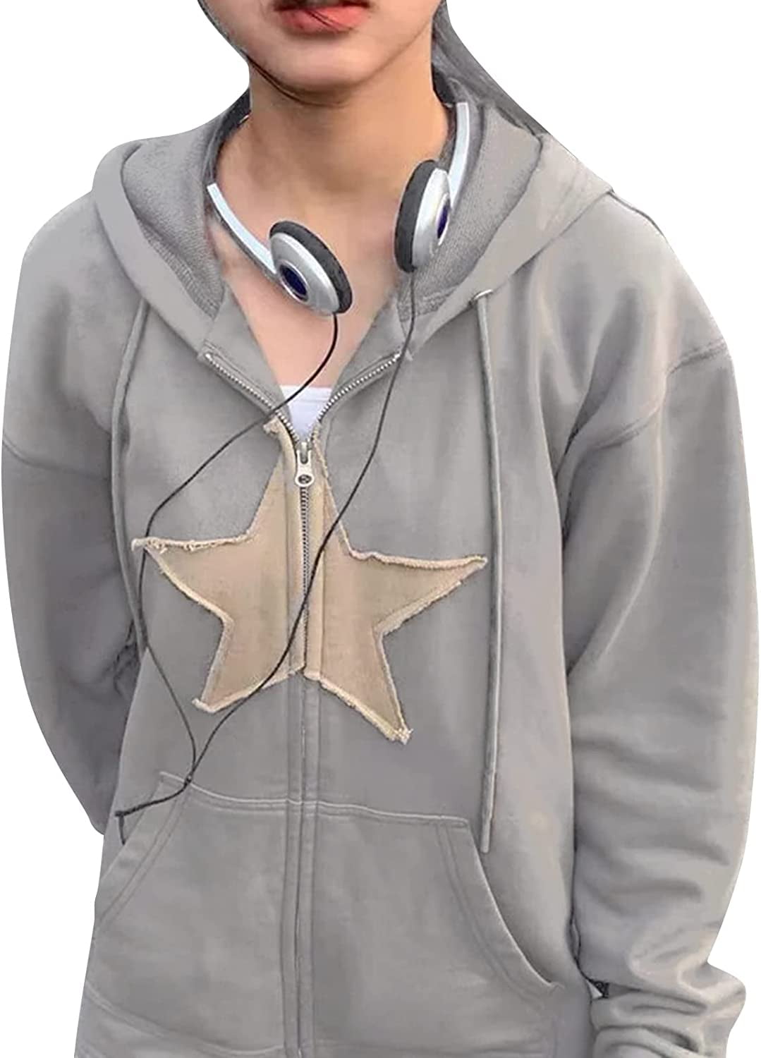 Aunavey Women Y2K Zip Up Hoodie Casual Graphic Sweatshirt Aesthetic Long Sleeve Jacket with ...