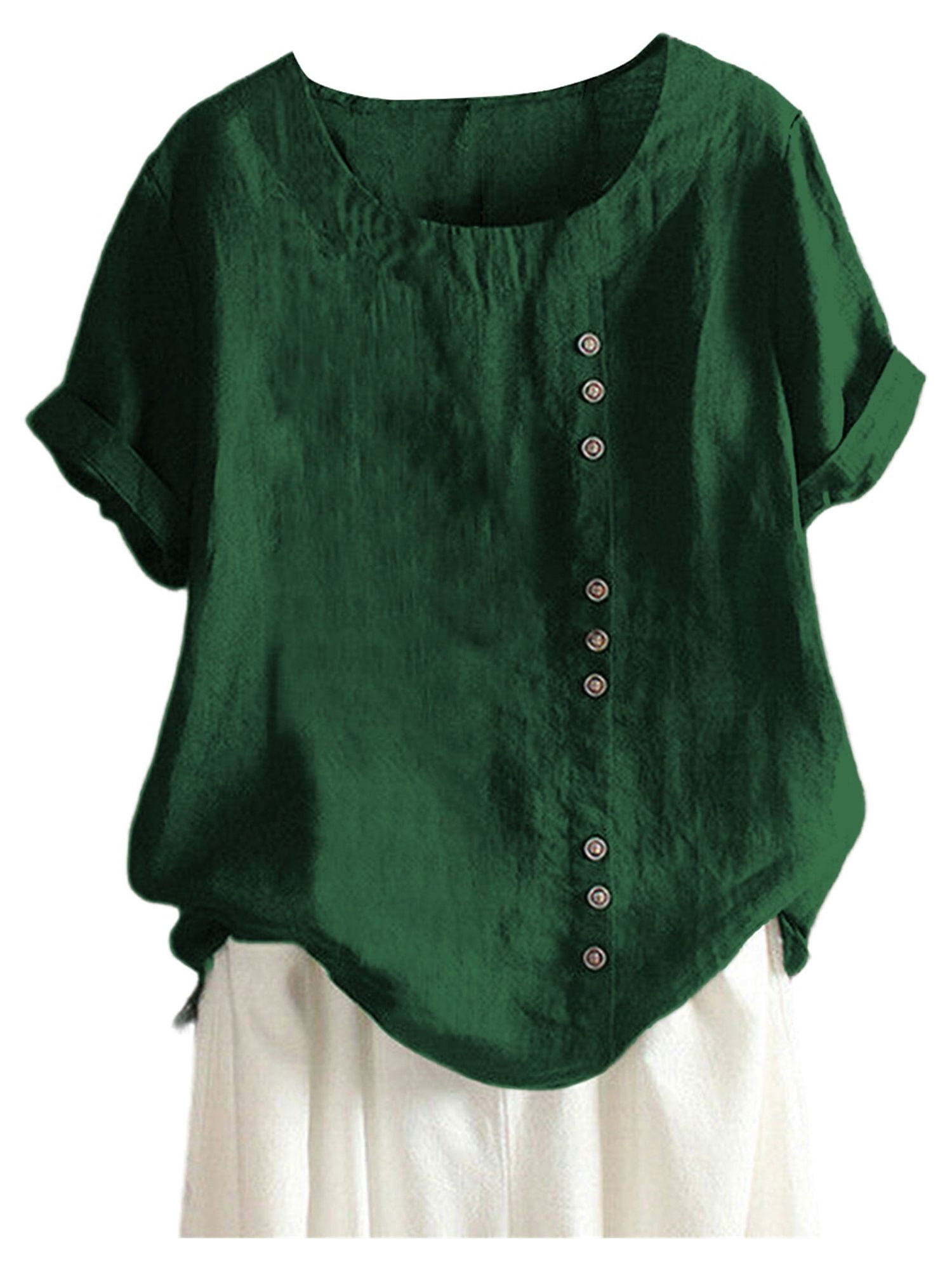 Aunavey Women's Cotton Linen T-Shirts Short Sleeve Tunic Tops Casual ...