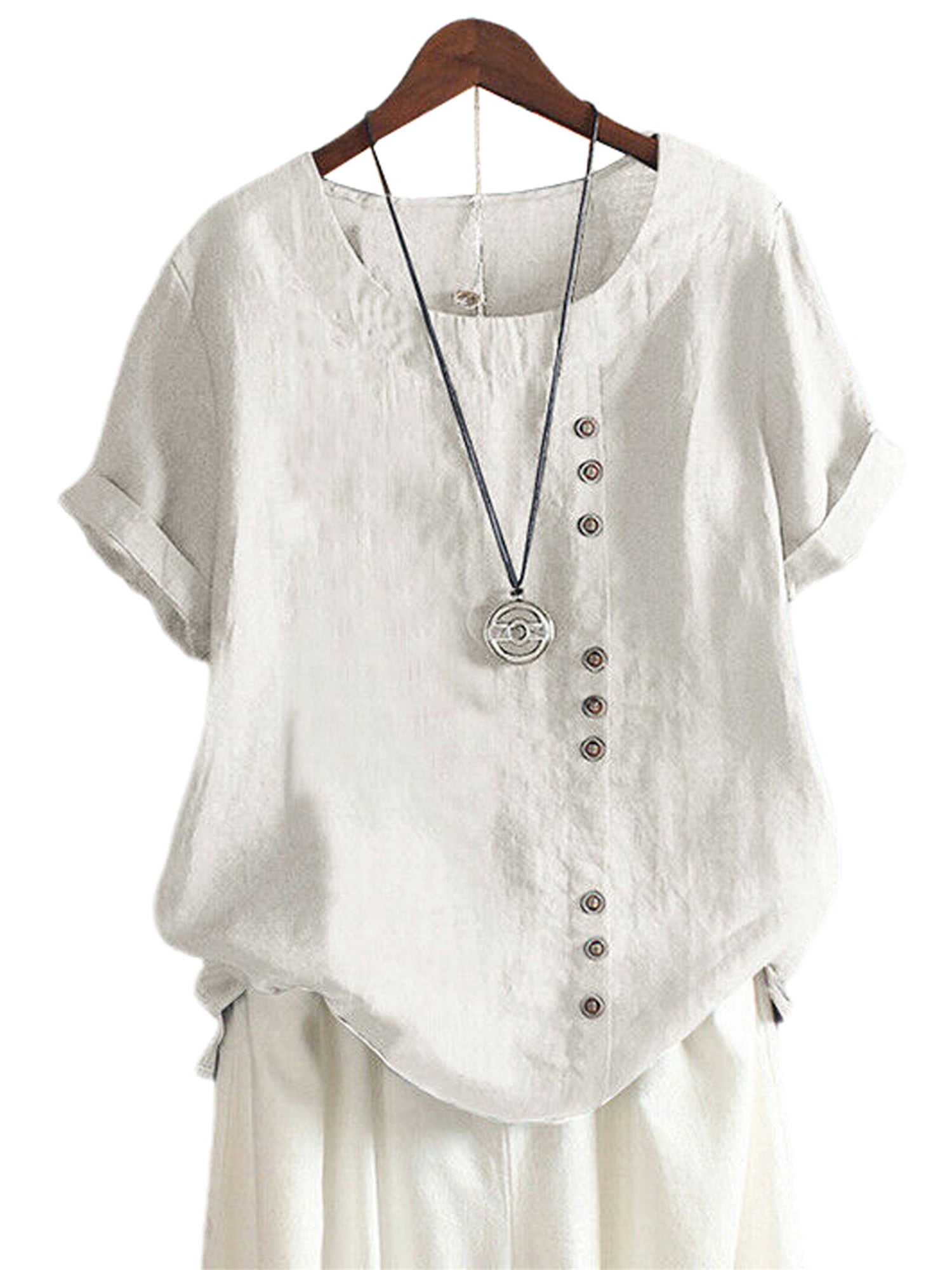 Aunavey Women's Cotton Linen T-Shirts, Short Sleeve Tunic Tops, Casual ...