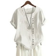 Aunavey Women's Comfy Cotton Linen Short Sleeve Tunic Tops in Solid ...