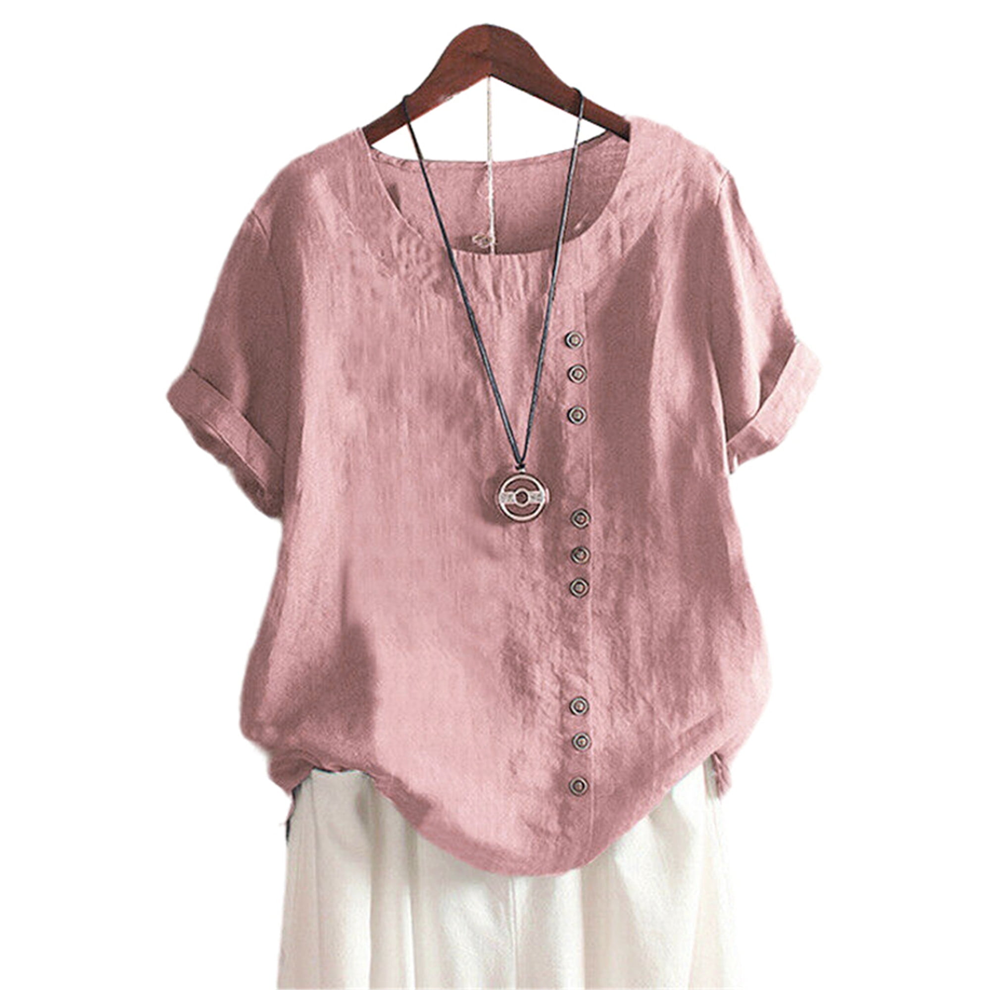 Aunavey Women's Summer Cotton Linen T-Shirts Short Sleeve Tunic Tops ...