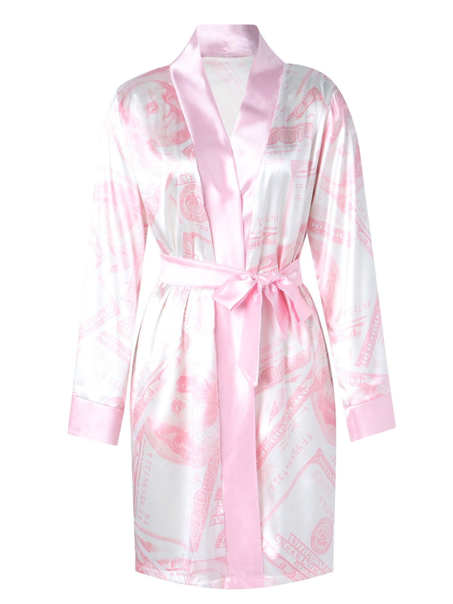 Aunavey Women's Dollars Money Print Short Silky Robes Kimono Bridesmaid ...