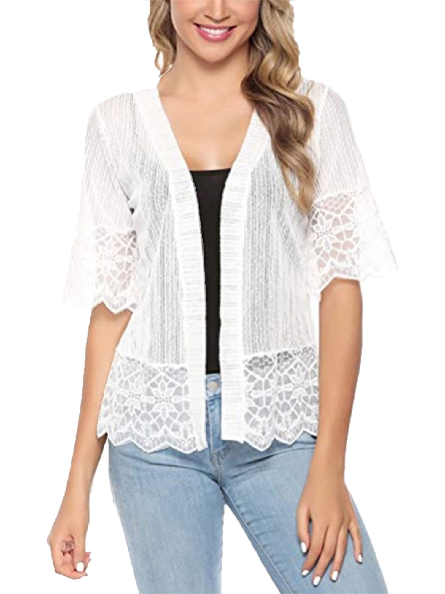 Mxiqqpltky Women's Sheer Lace Shrug - Open Front Summer Cardigan for ...