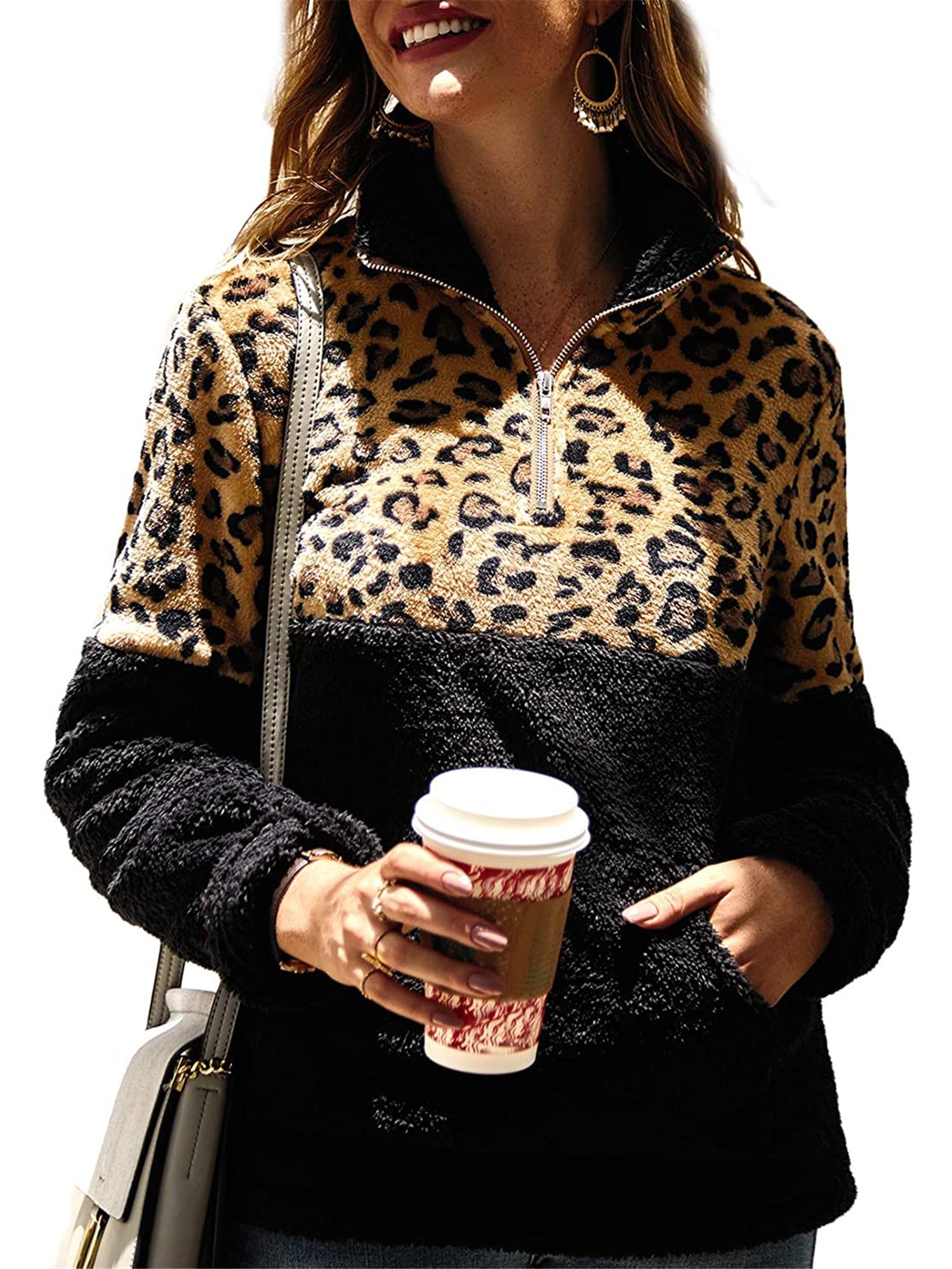 Aunavey Women's Sherpa Sweatshirt 1/4 Zipper Fleece Pullovers Warm ...