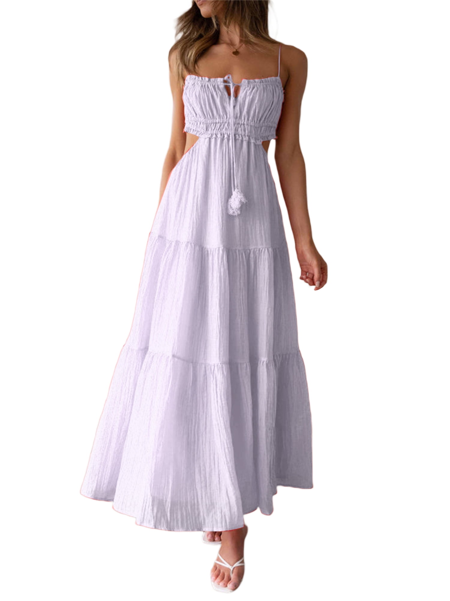 Aunavey Women's Sleeveless Halter Beach Dresses Strappy Backless ...