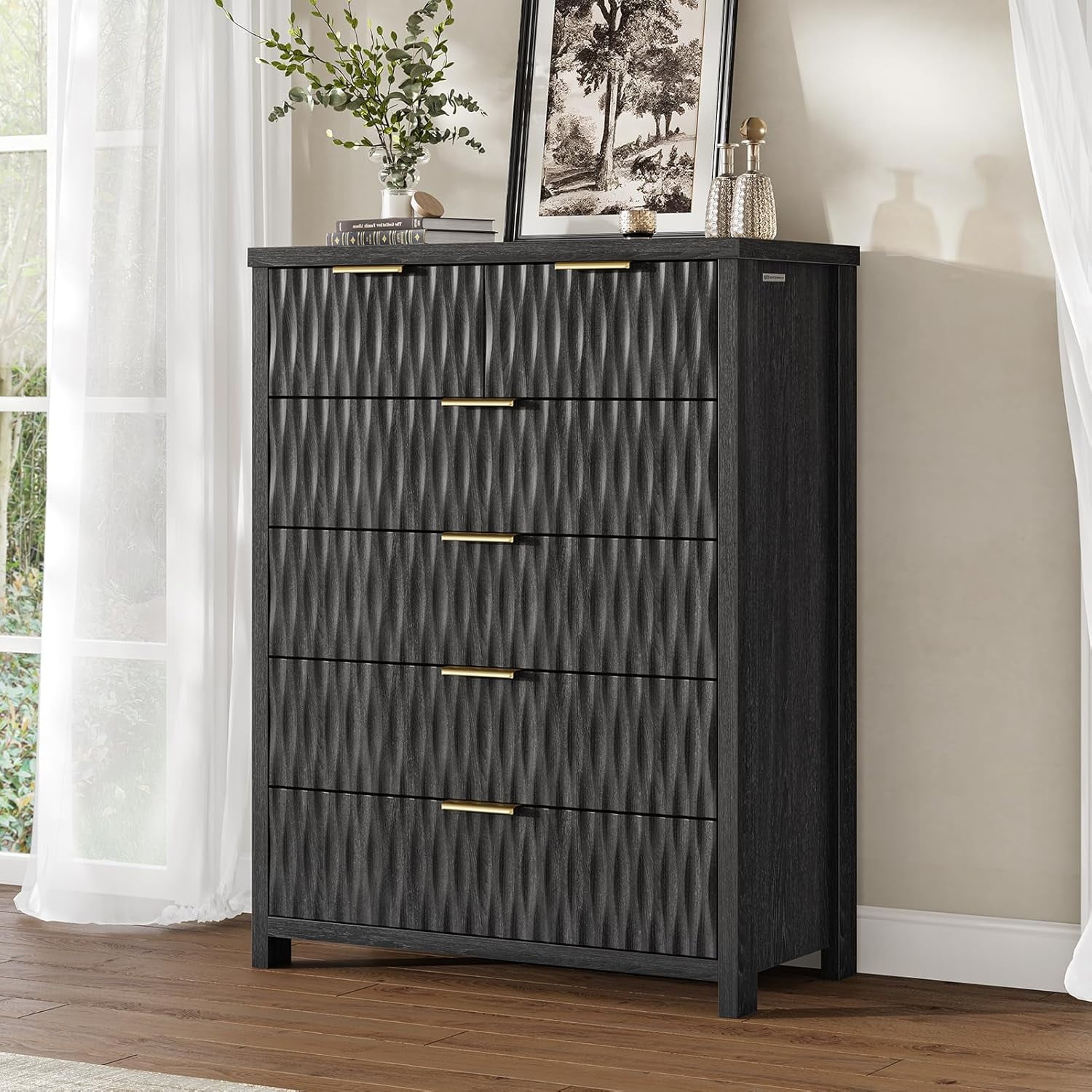 Aunfebrco 6 Drawers Dresser, 43.7" Tall Drawers, Extra-Thick Tabletop ...