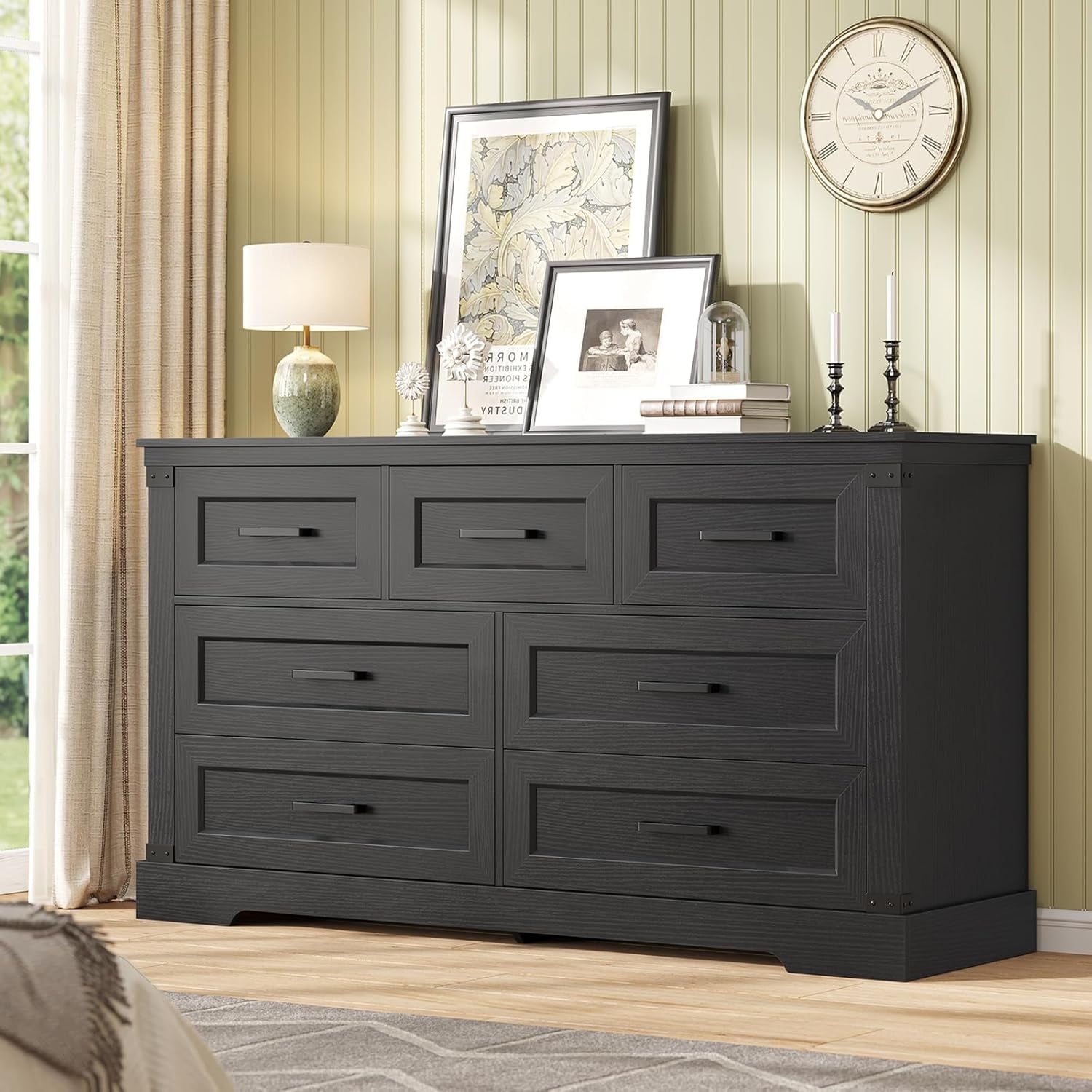 Aunfebrco Black Dresser for Bedroom Farmhouse 7 Drawers Dresser & Chest ...