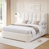 Aunfebrco Queen Size Bed Frame, Button Tufted Headboard, Soft Cloud ...