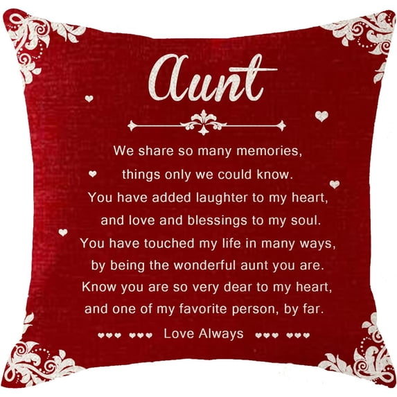 Aunt Auntie with Inspirational Words Red Burlap Decorative Square Throw ...