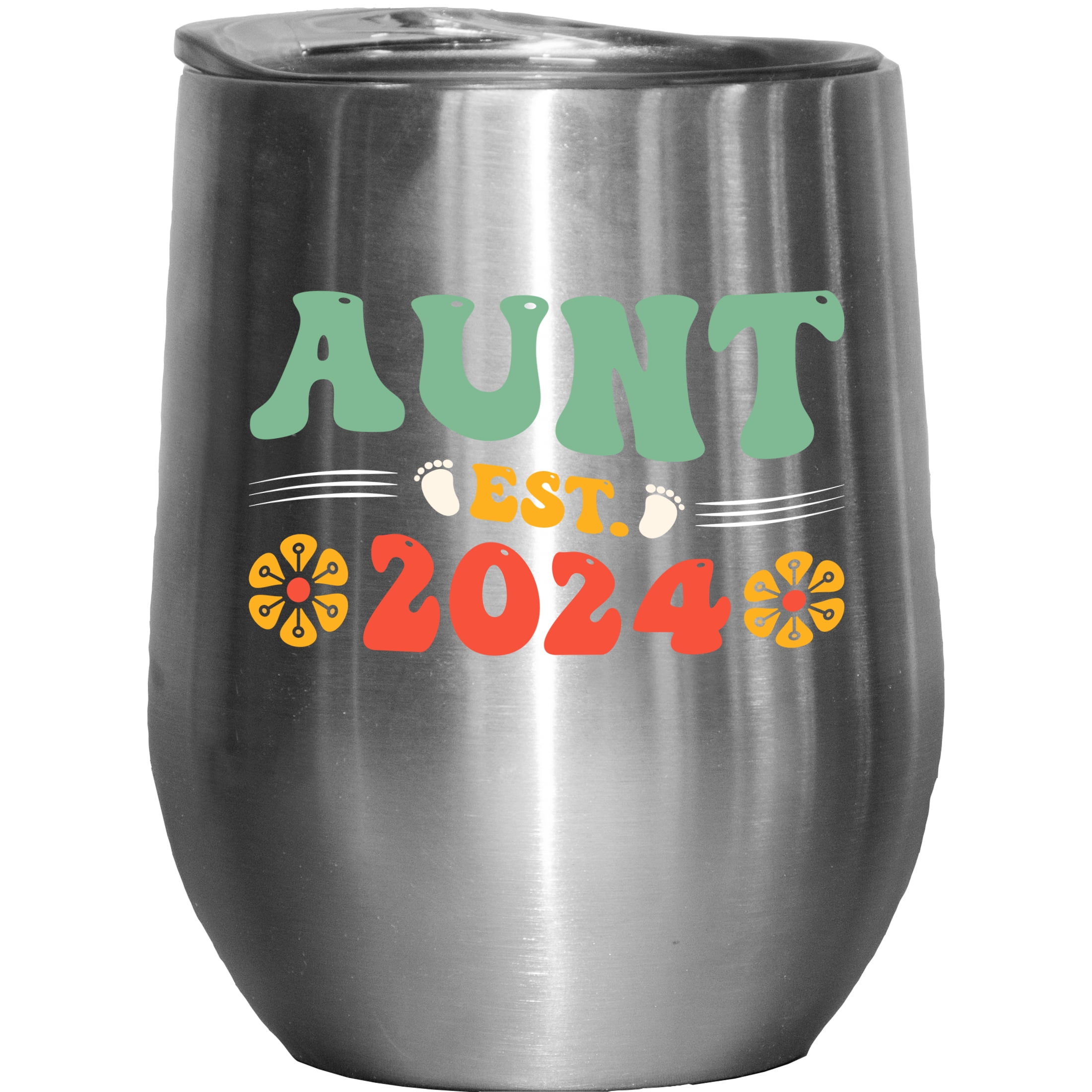 Aunt Est. 2024, Retro Wavy Groovy Text, New Auntie, Stainless Steel ...