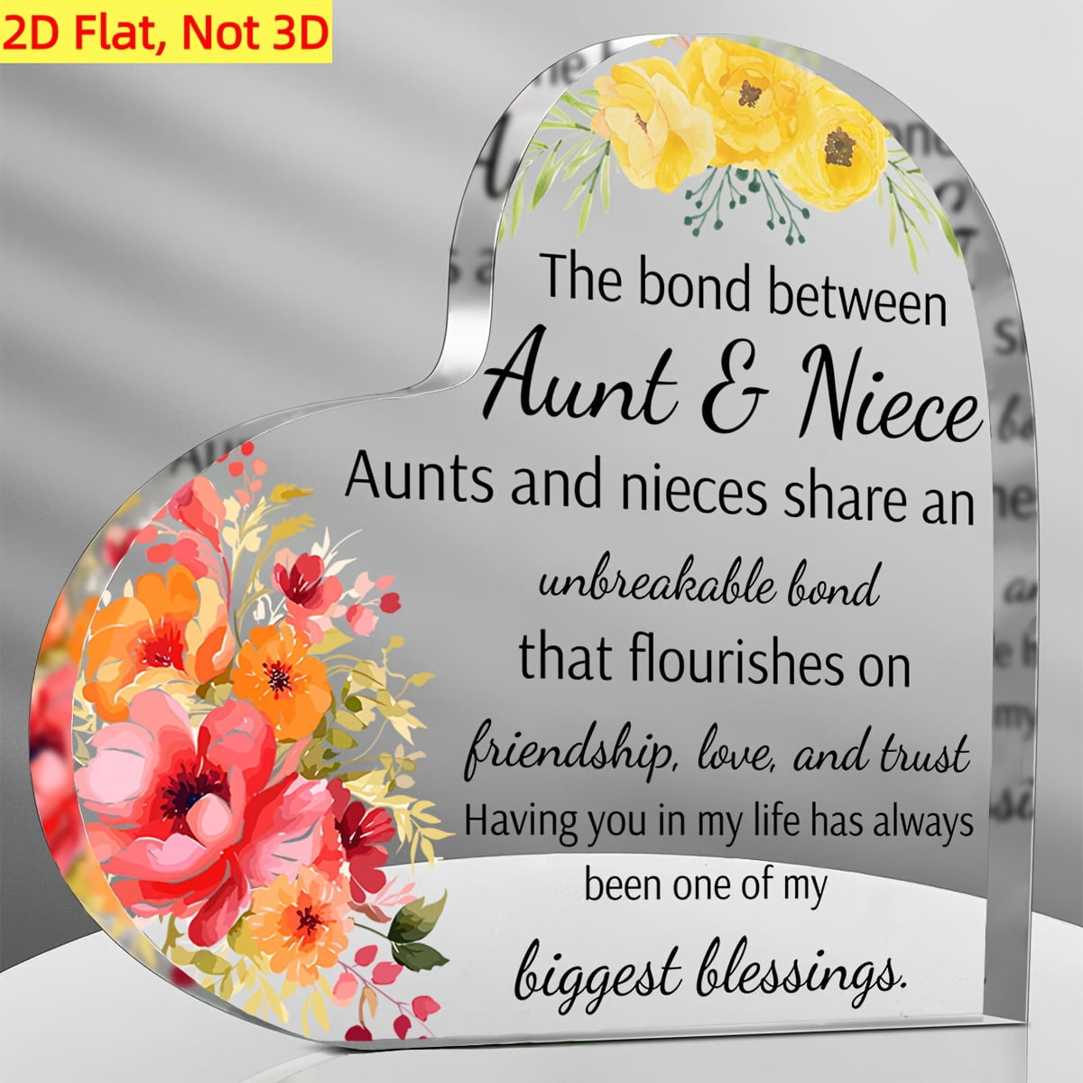 Aunt Gift From Niece Nephew 3.9X3.9 Inch Heart Shaped Acrylic Keepsake ...