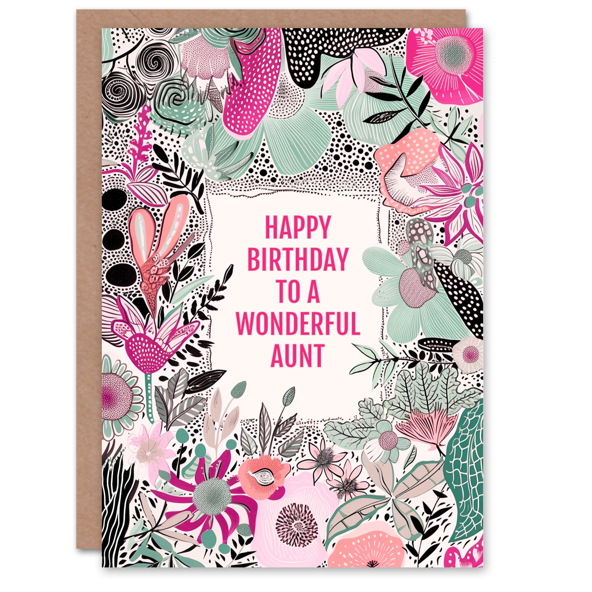 Aunt Happy Birthday Card Elegant Modern Boho Wildflowers Pink Flowers ...