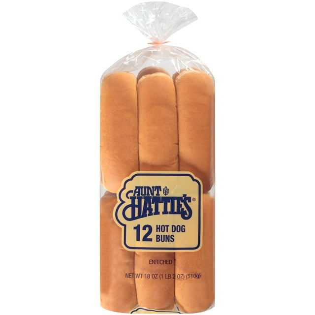 Aunt Hattie's Classic Hot Dog Buns, White Bread Hot Dog Buns, 18 oz, 12 ...