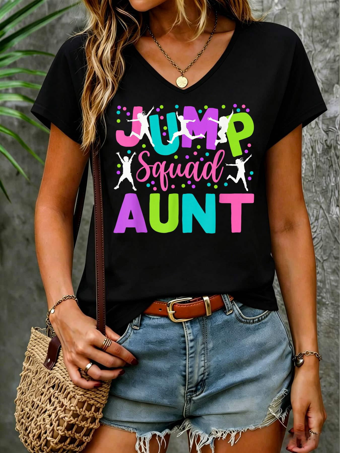 Aunt Jump Birthday Trampoline Party Birthday Jump squad V Neck T-Shirt ...