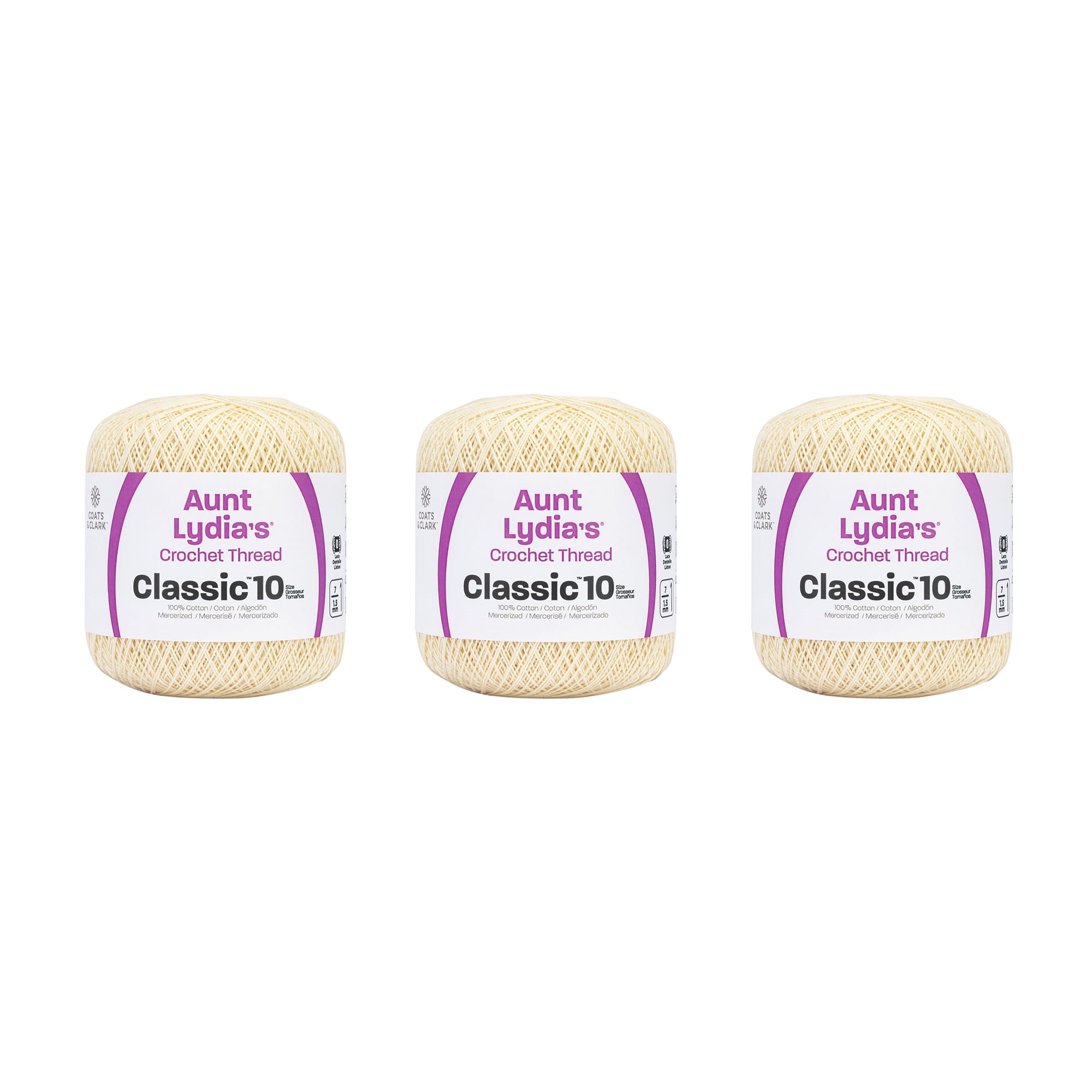 Aunt Lydia's Classic Cream Crochet Thread - 3 Pack, 350y/320m, 100% ...