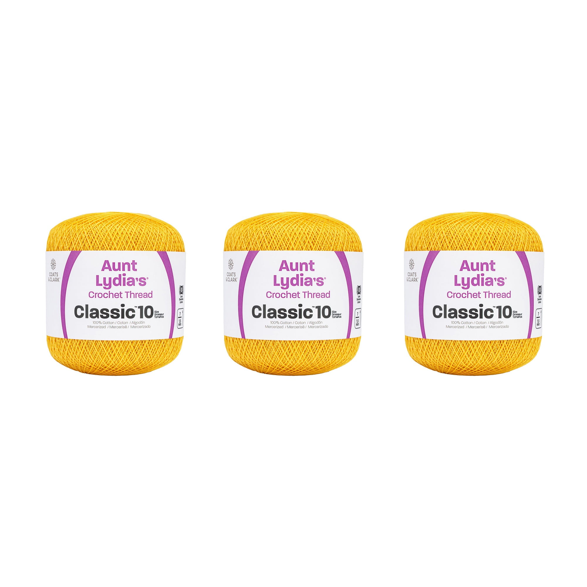 Aunt Lydia's Classic Golden Yellow Crochet Thread - 3 Pack of 350y/320m ...