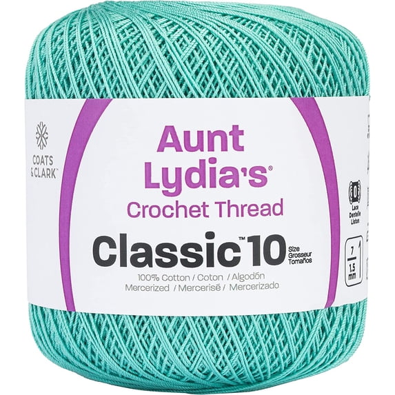 Aunt Lydia's Classic Crochet Thread Size 10, Aqua, Mercerized Cotton ...