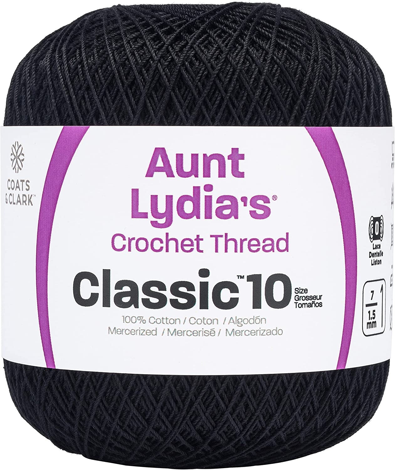 Aunt Lydia's Classic Crochet Thread Size 10-Black - Walmart.com