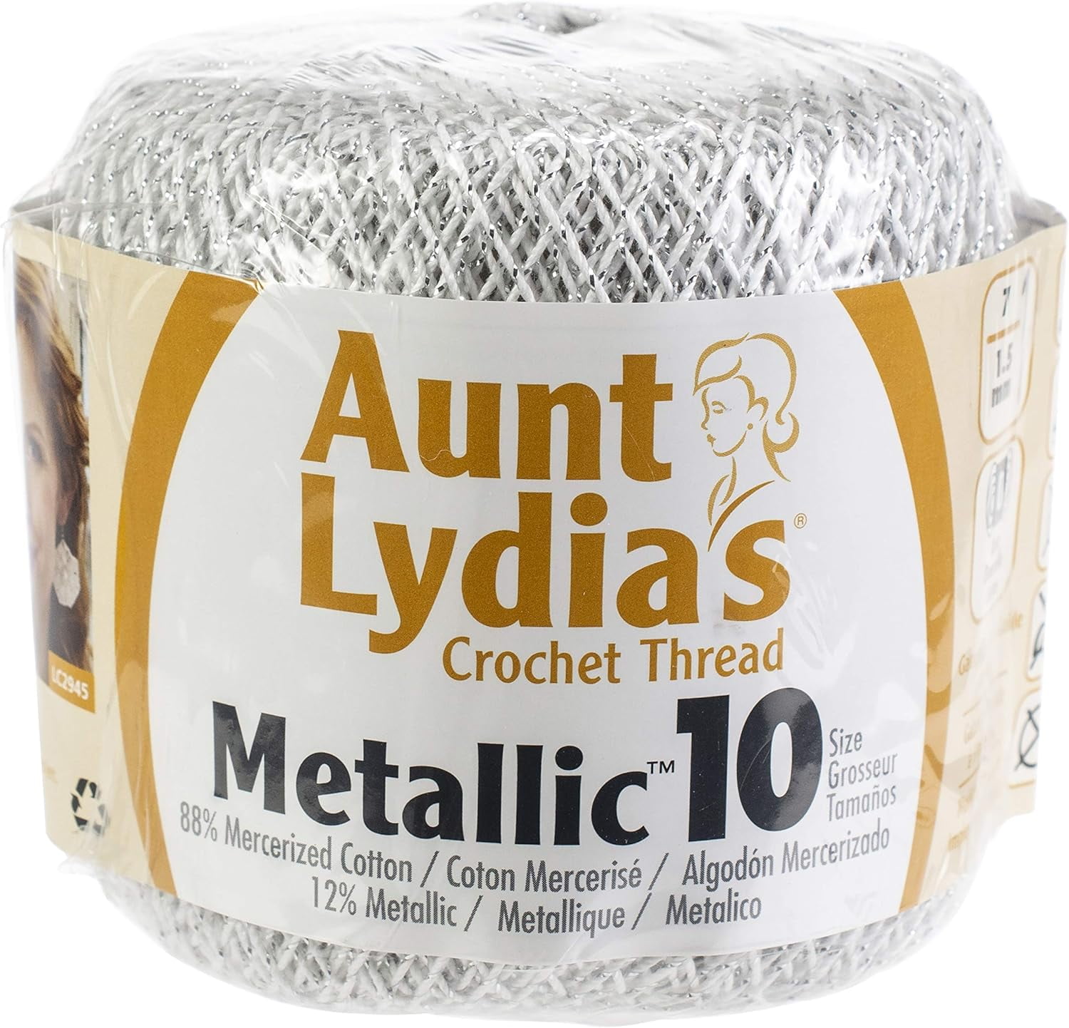 Aunt Lydia's White & Silver Metallic Crochet Thread Size 10 12/Pk 12 ...