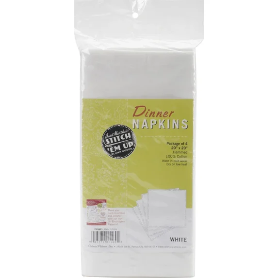 Aunt Martha'S Stitch 'Em Up Dinner Napkins 20"X20" 4/Pkg-White - Pknap1 ...