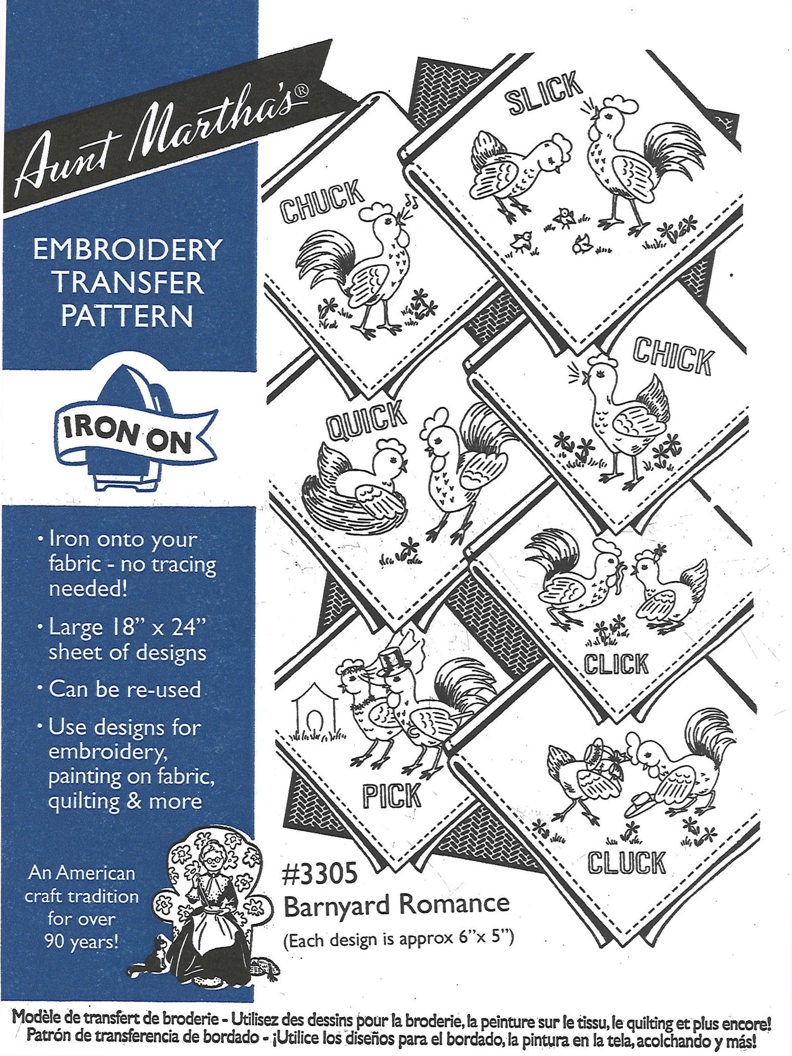 Aunt Martha's Barnyard Romance Hot Iron Embroidery Transfer 3305 ...