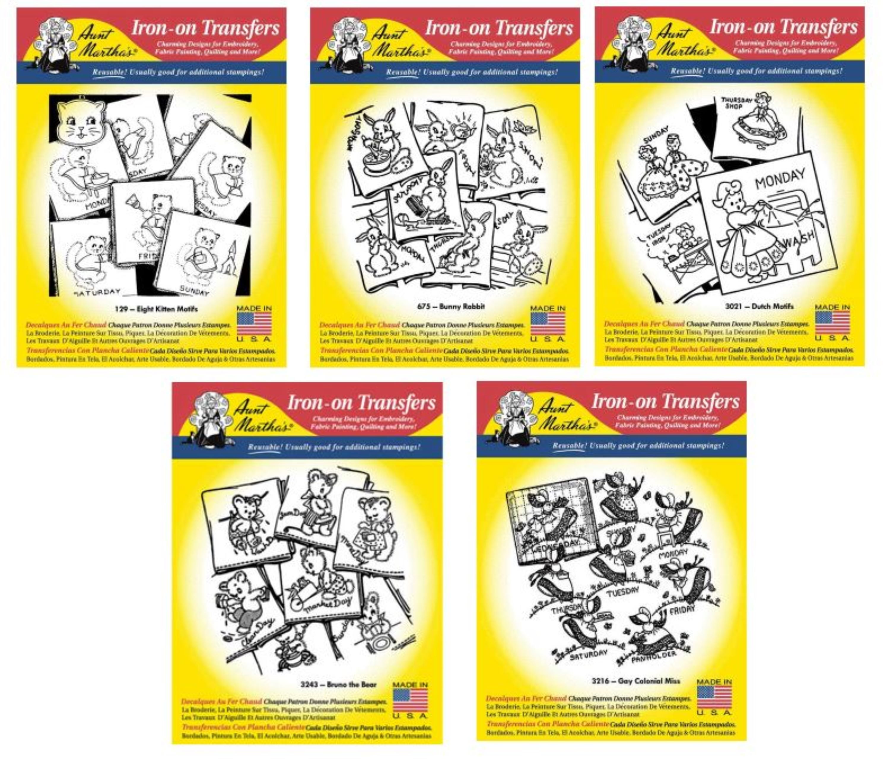 Aunt Martha's Iron On Transfer Patterns for Stitching, Embroidery or ...