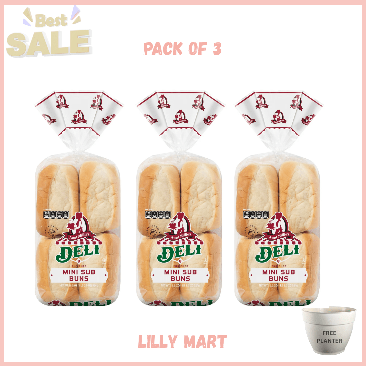Aunt Millie's Deli Mini Sub Buns, 8 Count, 18.5 oz Pack of 3 - Walmart.com